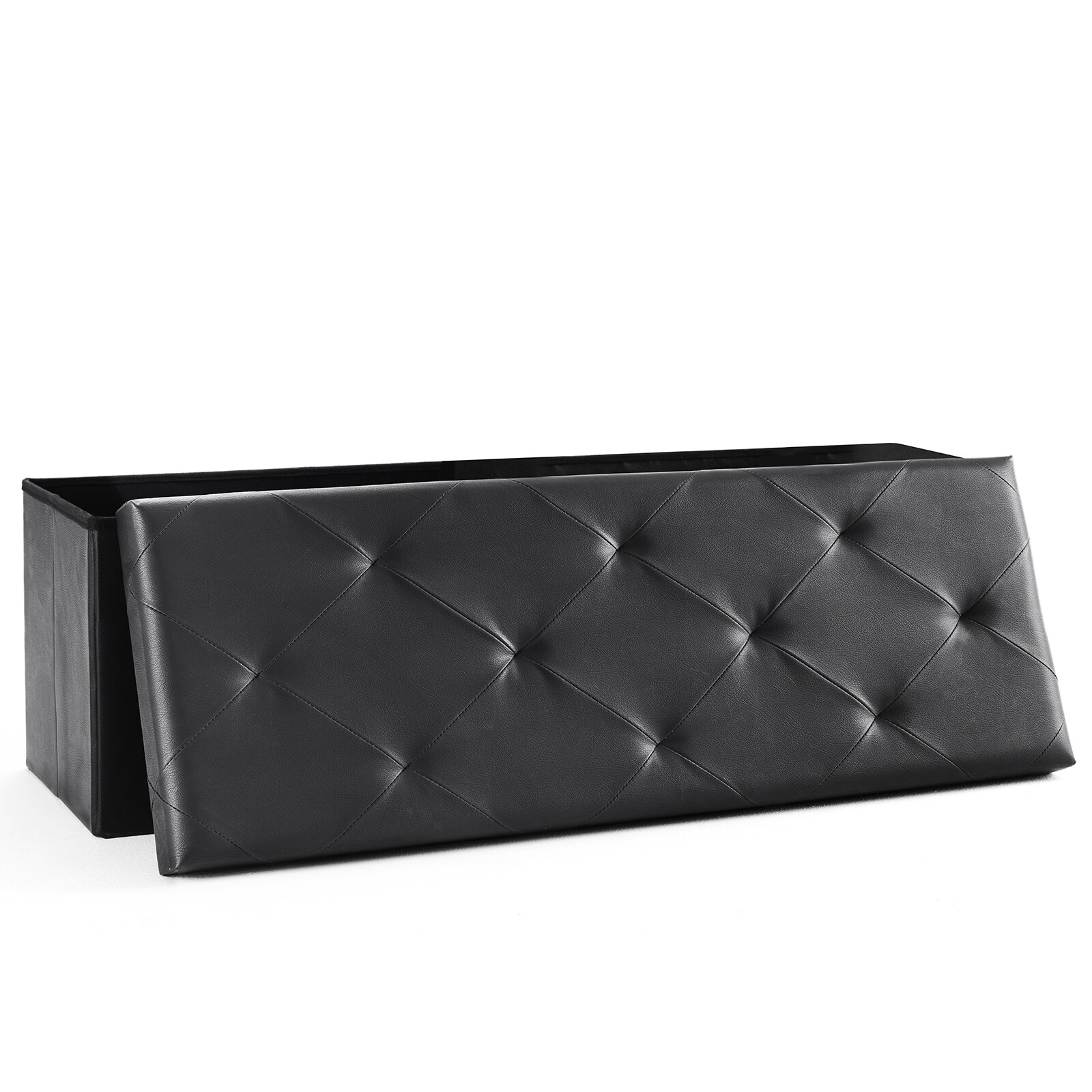 OOU Foldable Storage Ottoman Bench 43in Foot Rest Stool Synthetic ...