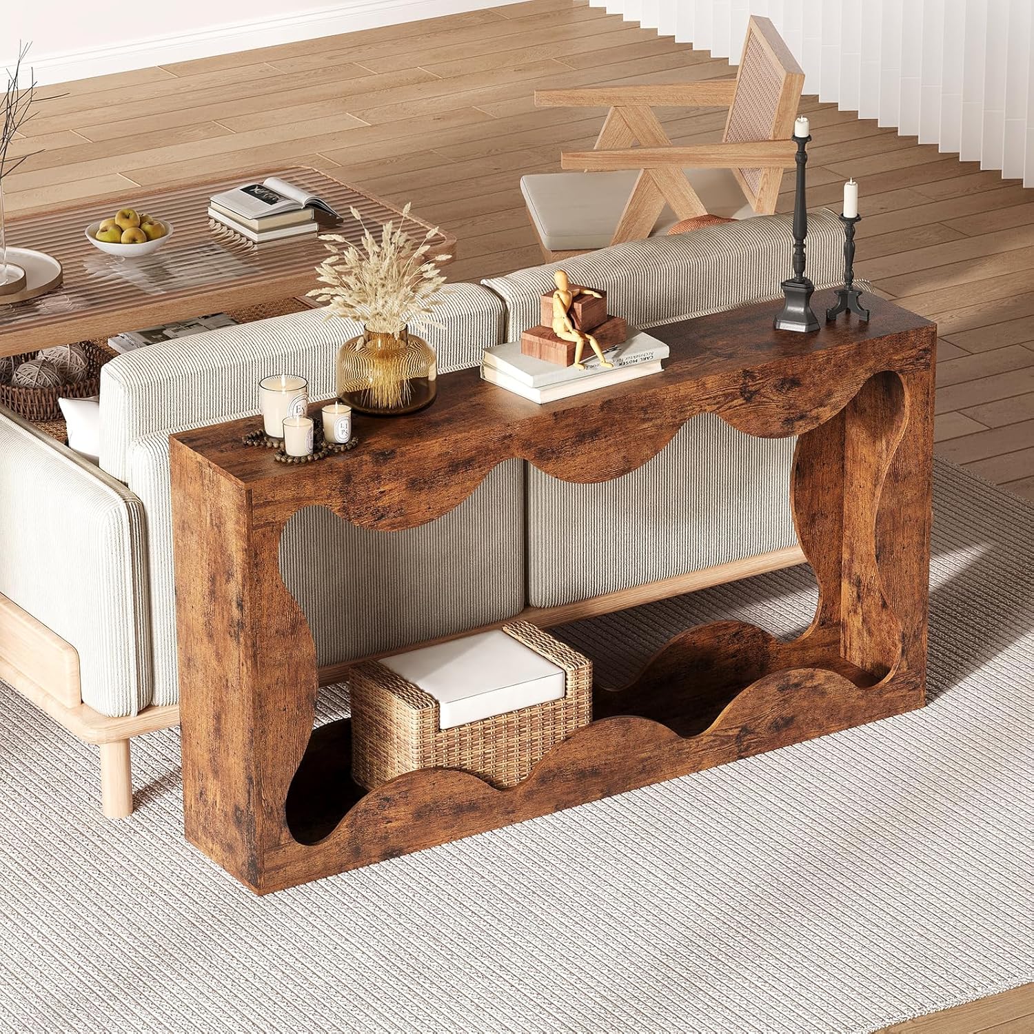 IdealHouse Farmhouse Console Table for Entryway Slim Wood Scalloped ...