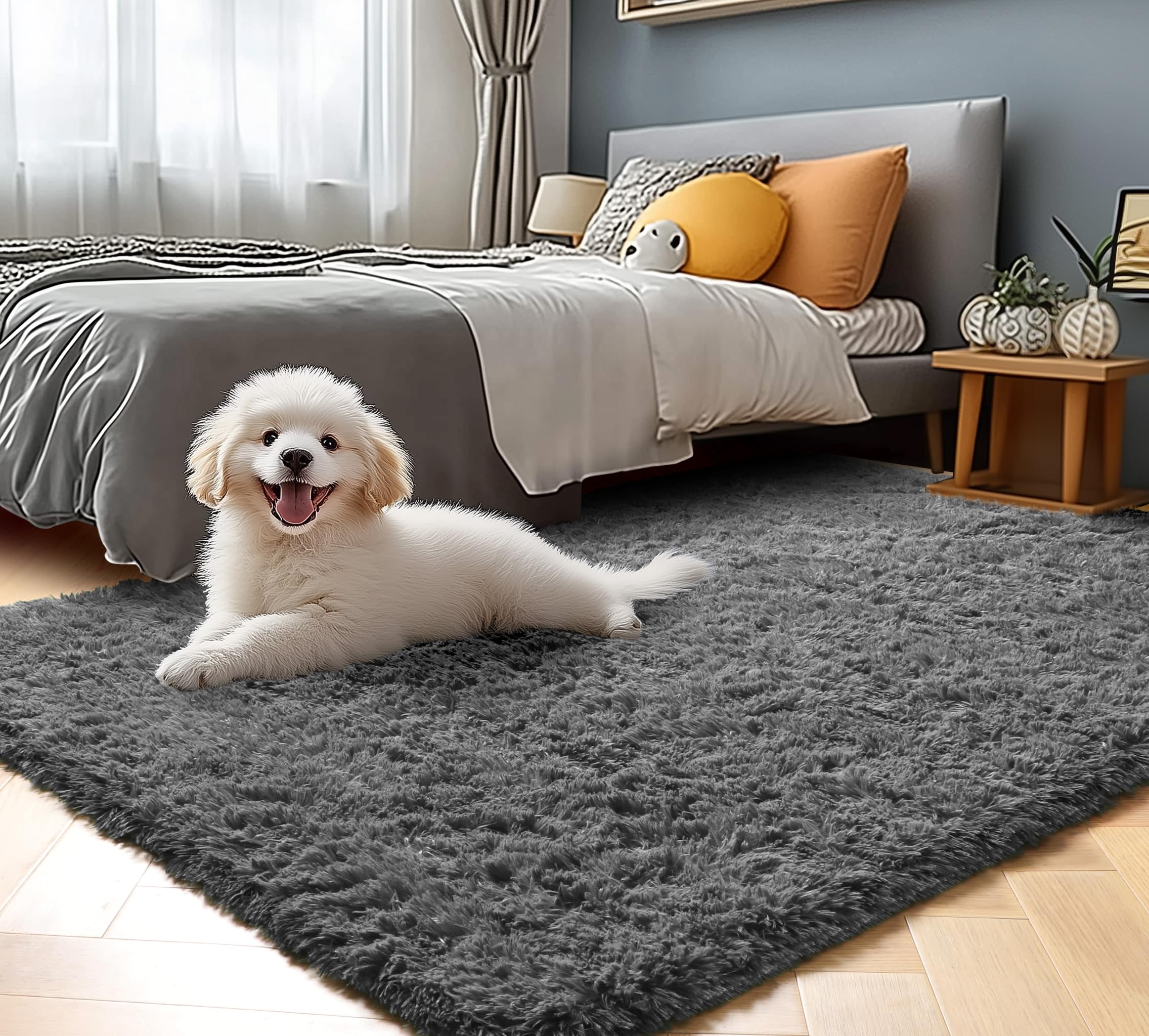 Upsimples Modern Solid Color Faux Fur Area Rug 5x8 6x9ft Soft Non Slip ...