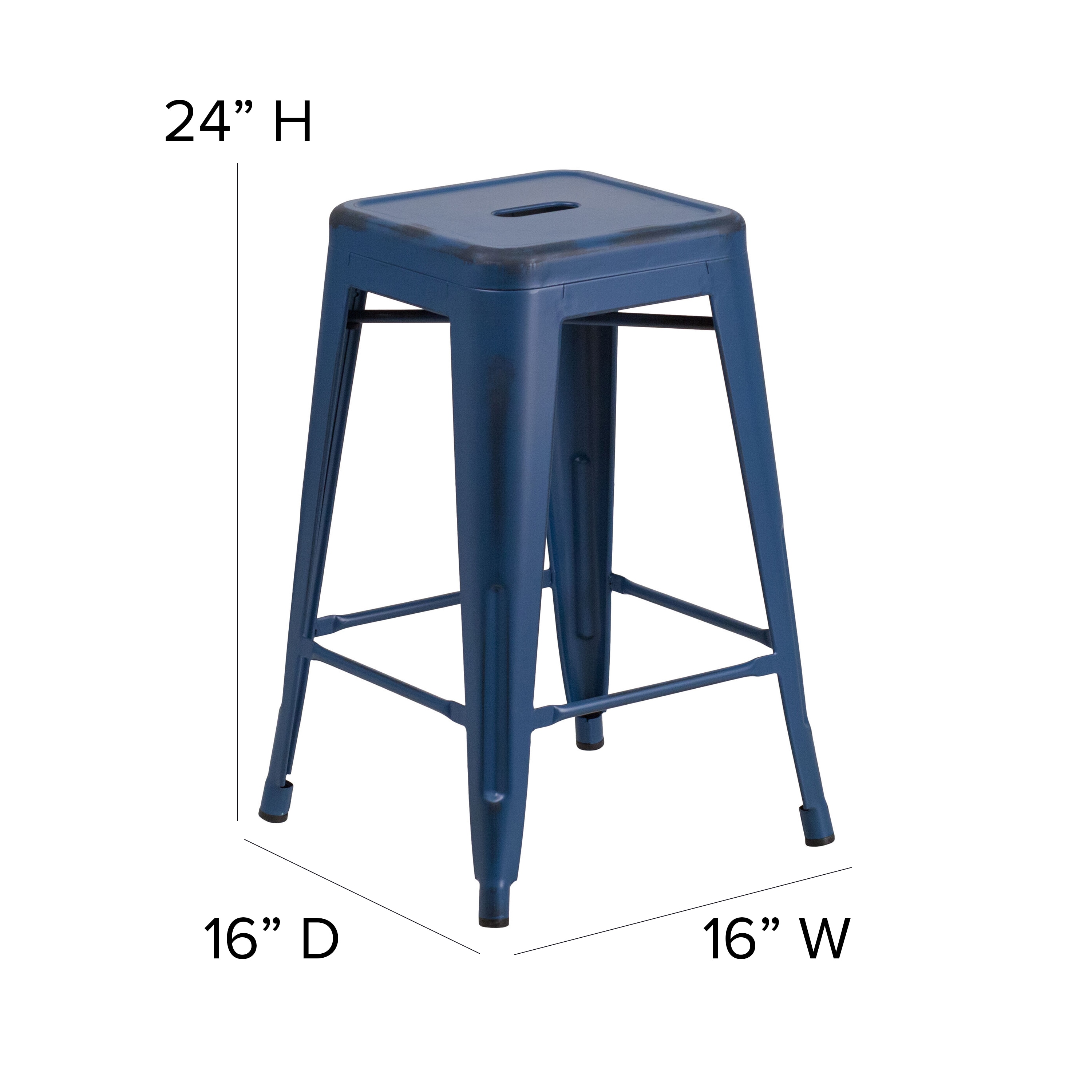 Flash Furniture Kai Set of Antique Blue 24.0 Inches H Counter height Square seat Stackable Metal Bar Stool in the Bar Stools Counter Stools department at Lowes