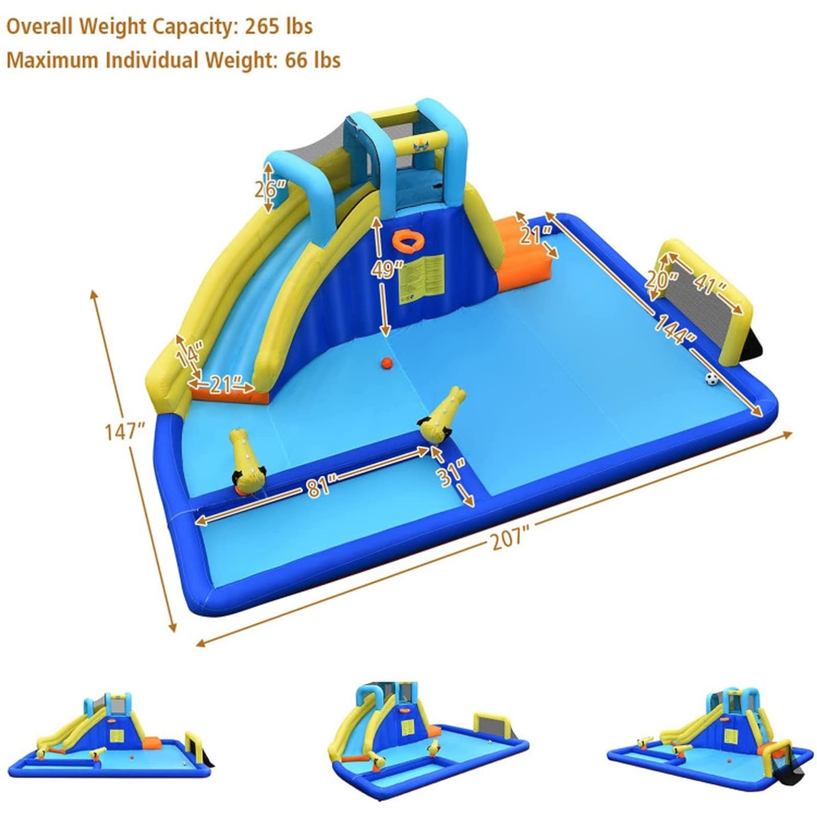 SUGIFT 6-in-1 Inflatable Water Slide with Soccer Goal - Basketball Hoop ...