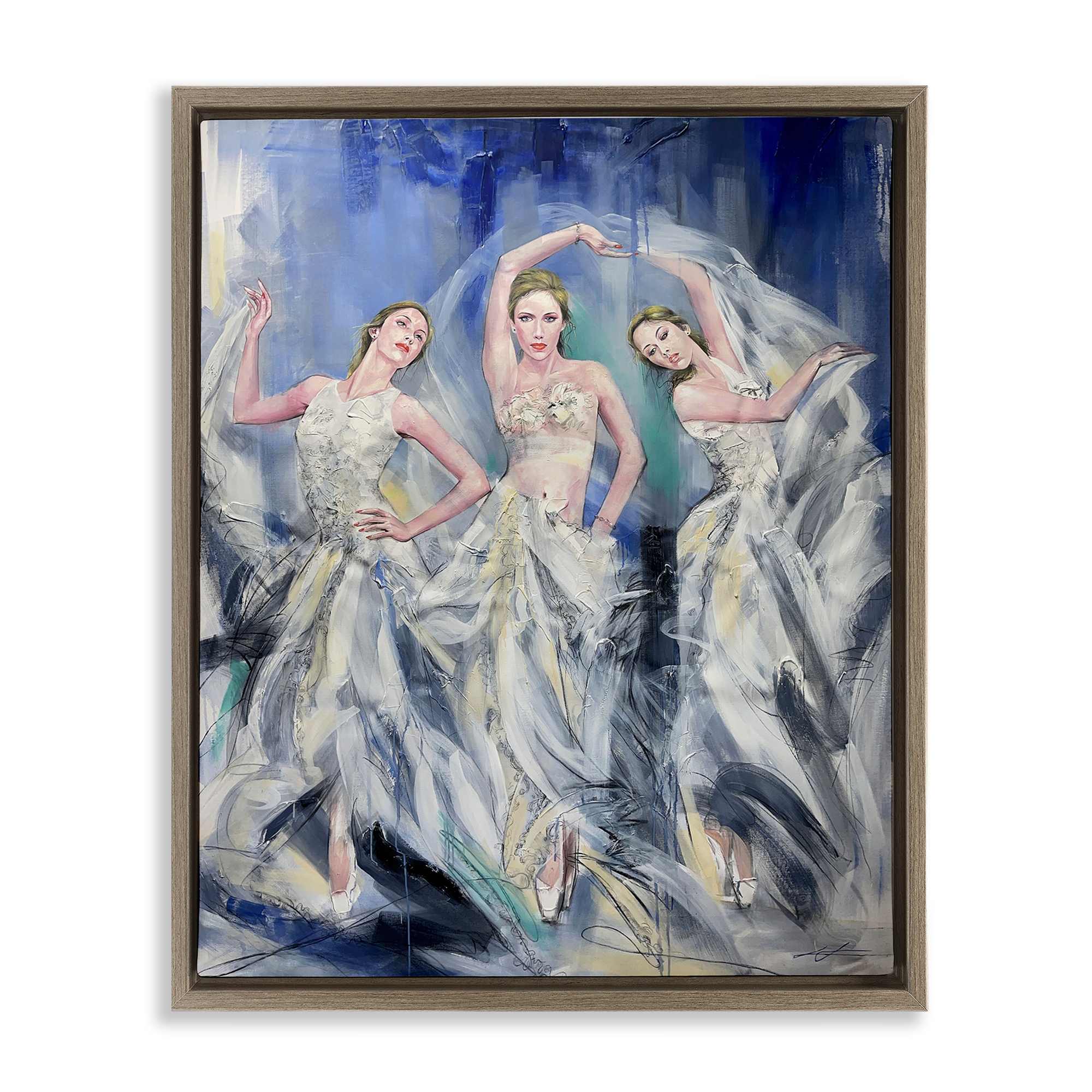 Stupell Industries Fashionable Dancer Trio Brown Framed Floater Canvas ...