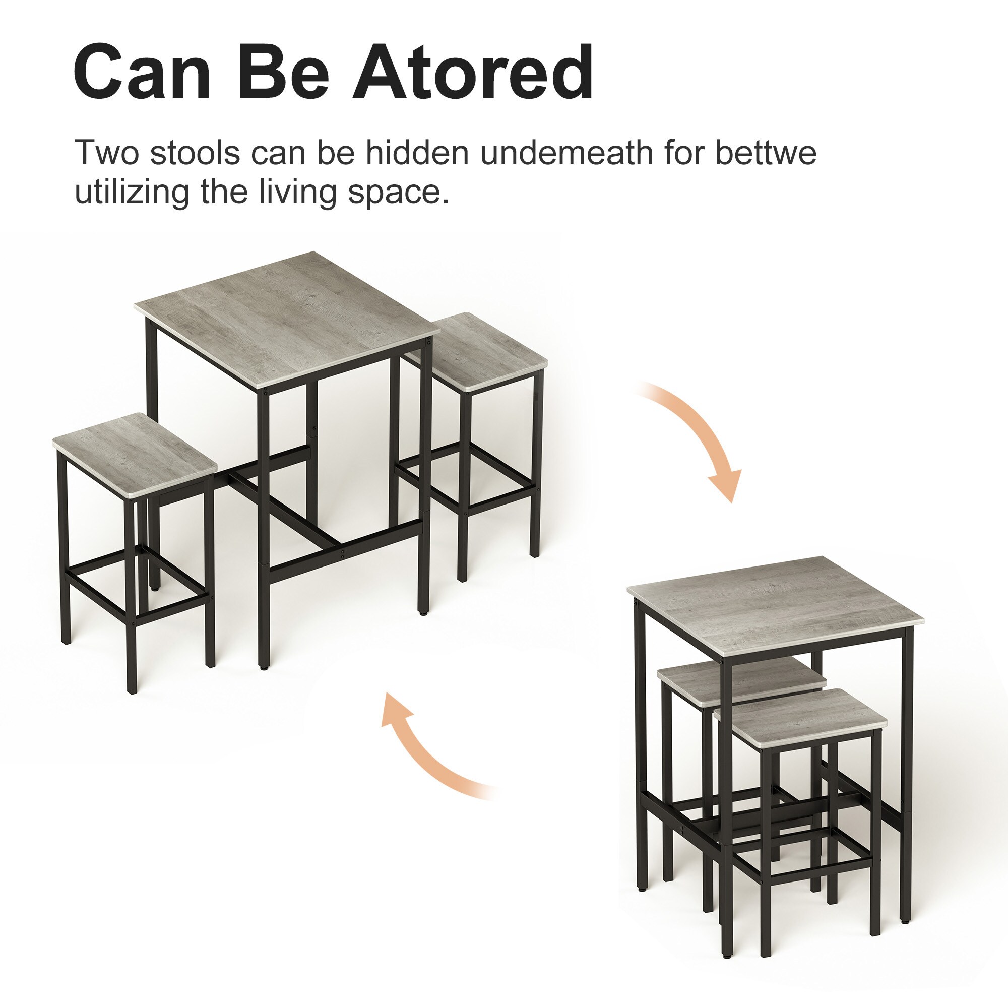Sumyeg Square Bar Table with 2 Bar Chairs Particle Board Contemporary ...