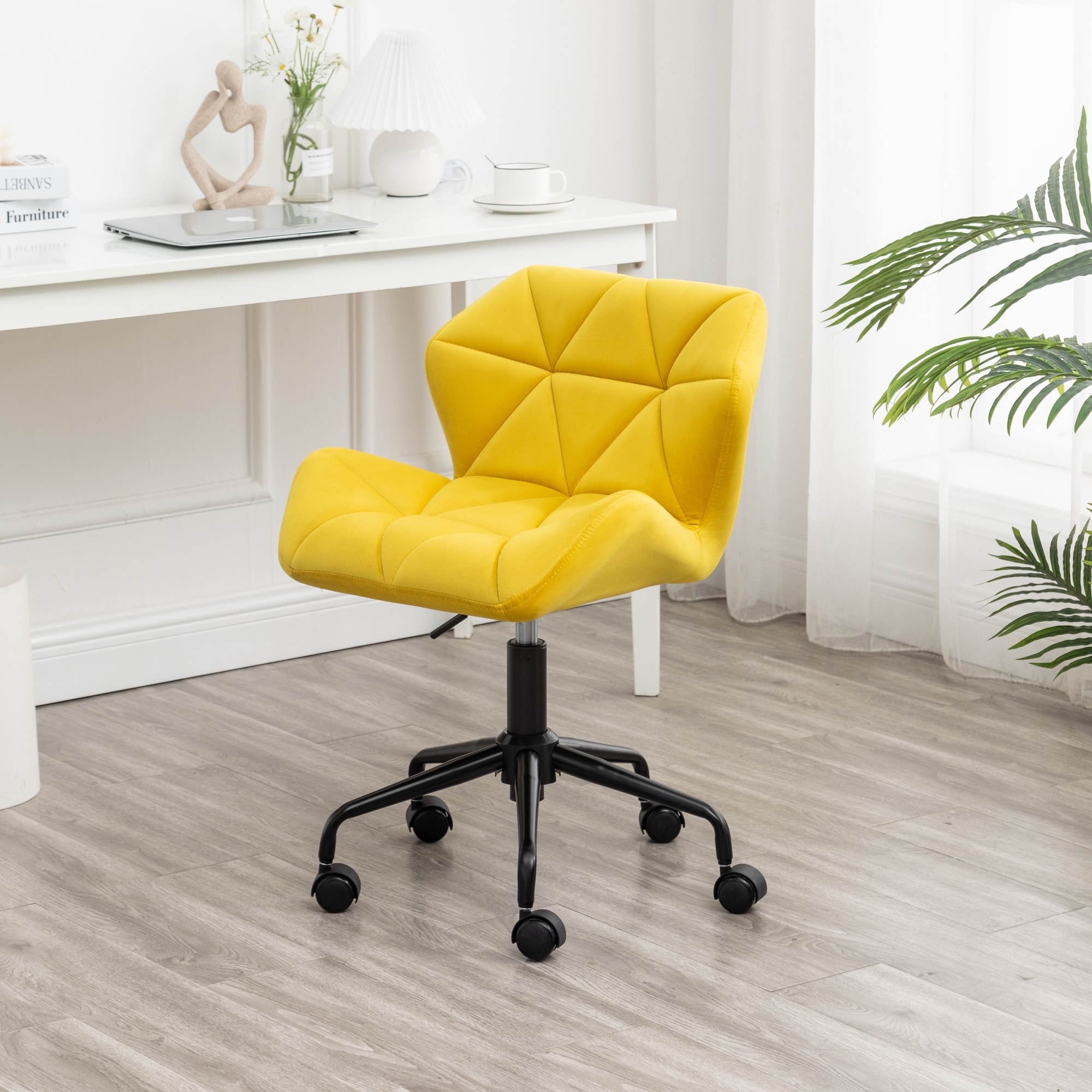 HyperDrop Cart Yellow Diamond Tufted Fabric Swivel Office Chair with ...