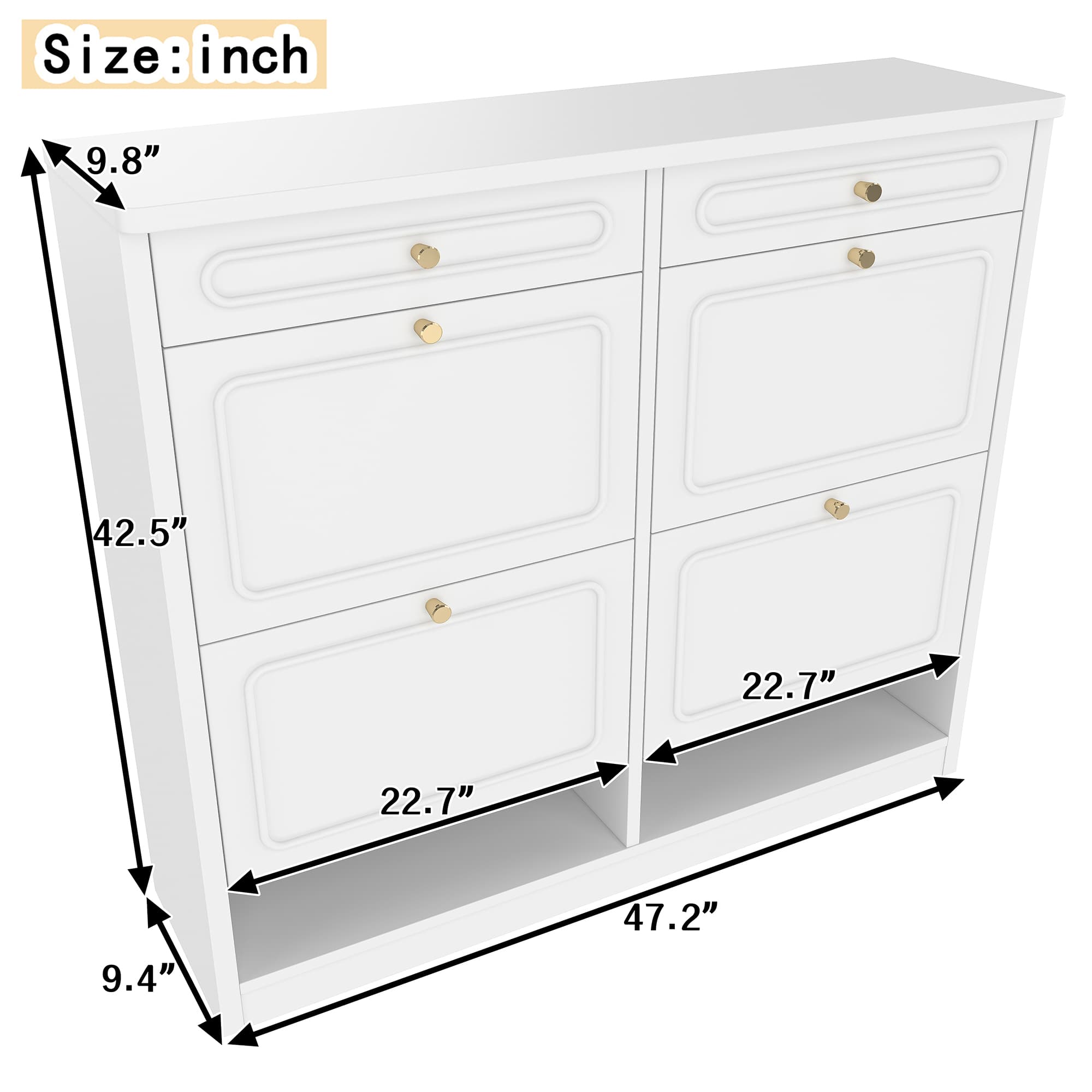 Vynxaria Farmhouse Shoe Cabinet with 4 Flip Drawers 2 Storage Drawers ...