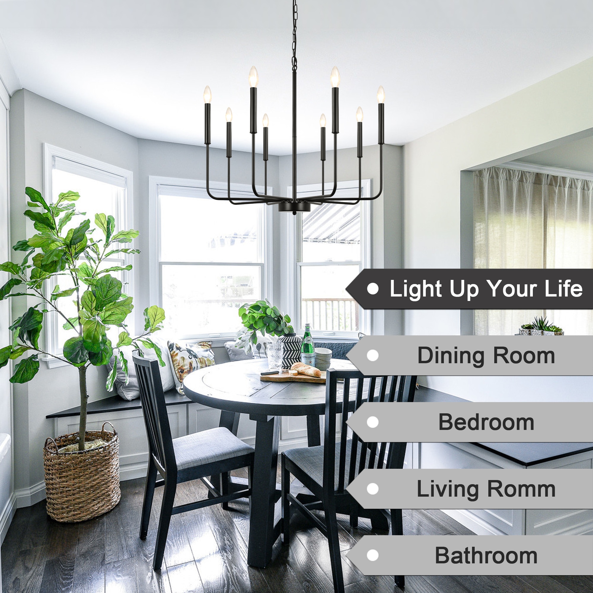 HLJYNJM 8 Light Dimmable Classic Chandelier Rustic Linear Candle-Style ...