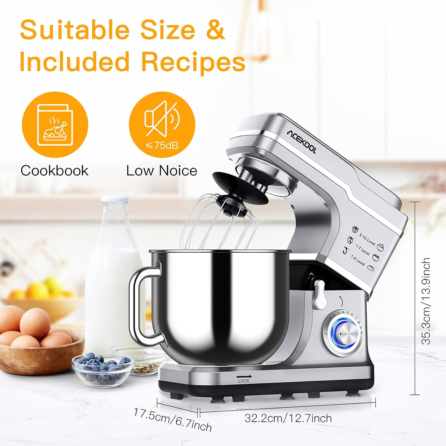 Garvee Stand Mixer 7.5QT - 10-Speed 660W Tilt-Head Kitchen Electric ...
