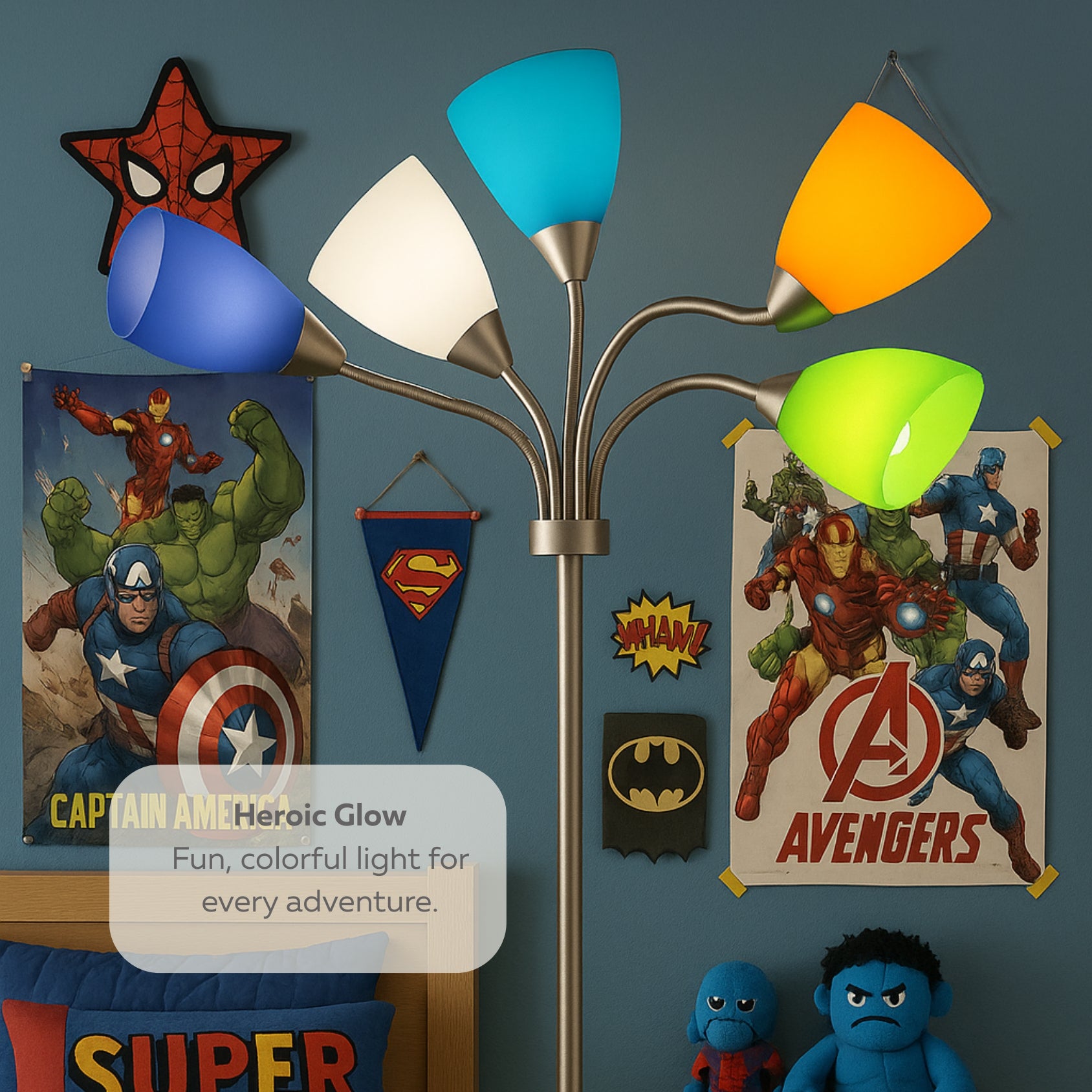 LIGHTACCENTS Medusa Floor Lamp with 5 Colorful Gooseneck Shades in the ...