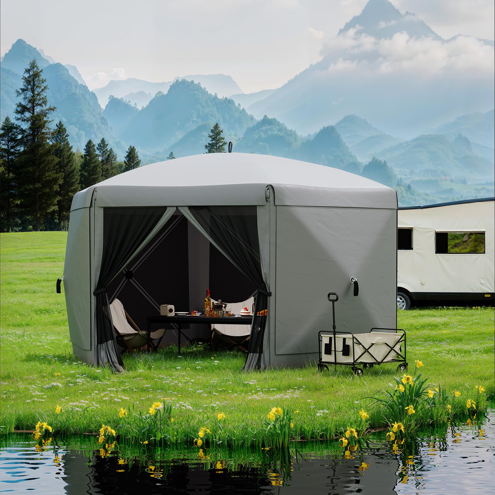 Garvee 13x13FT 6-Sided Pop Up Gazebo Tent One-Push Setup Canopy Tent ...