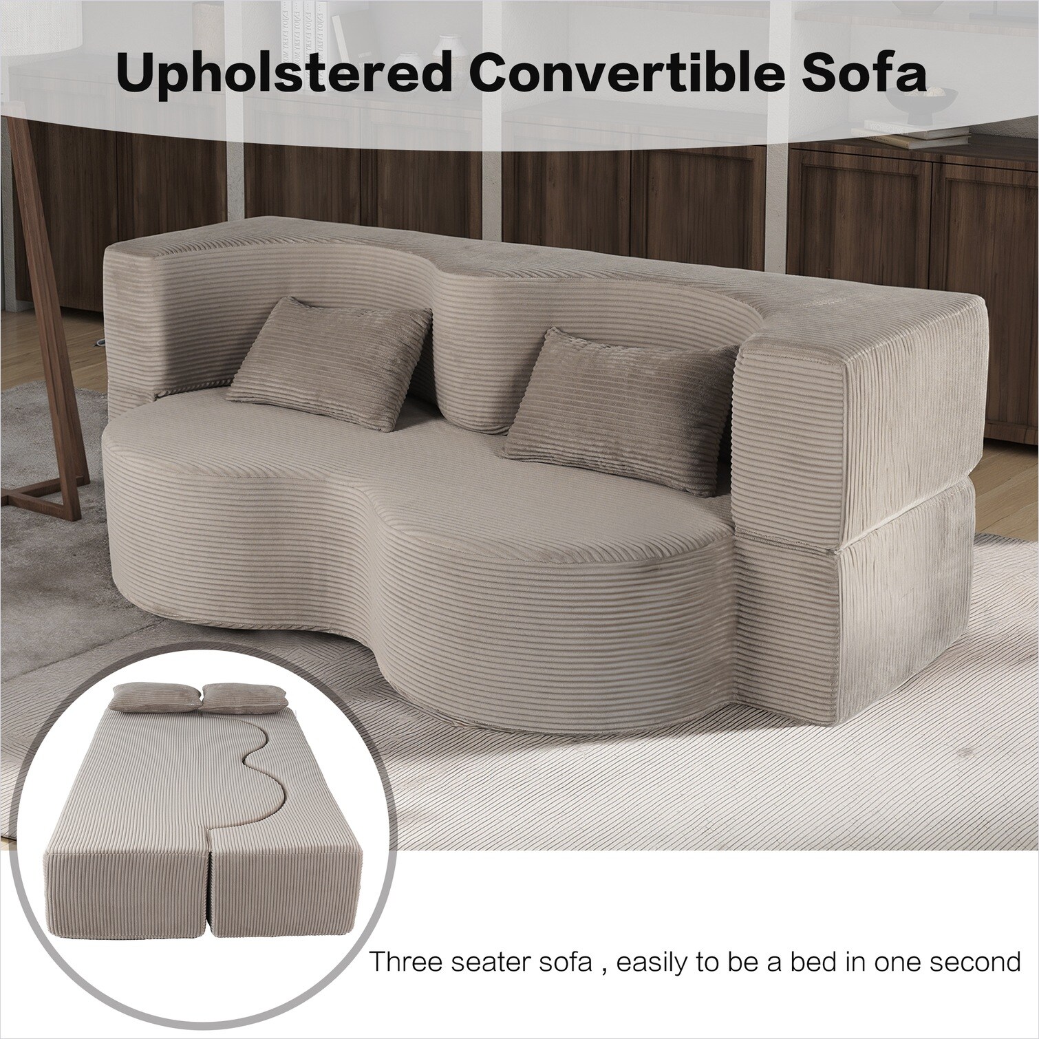 Naturefalls Soft Beige Faux Fur Convertible Sofa Bed 75-Inch Three ...