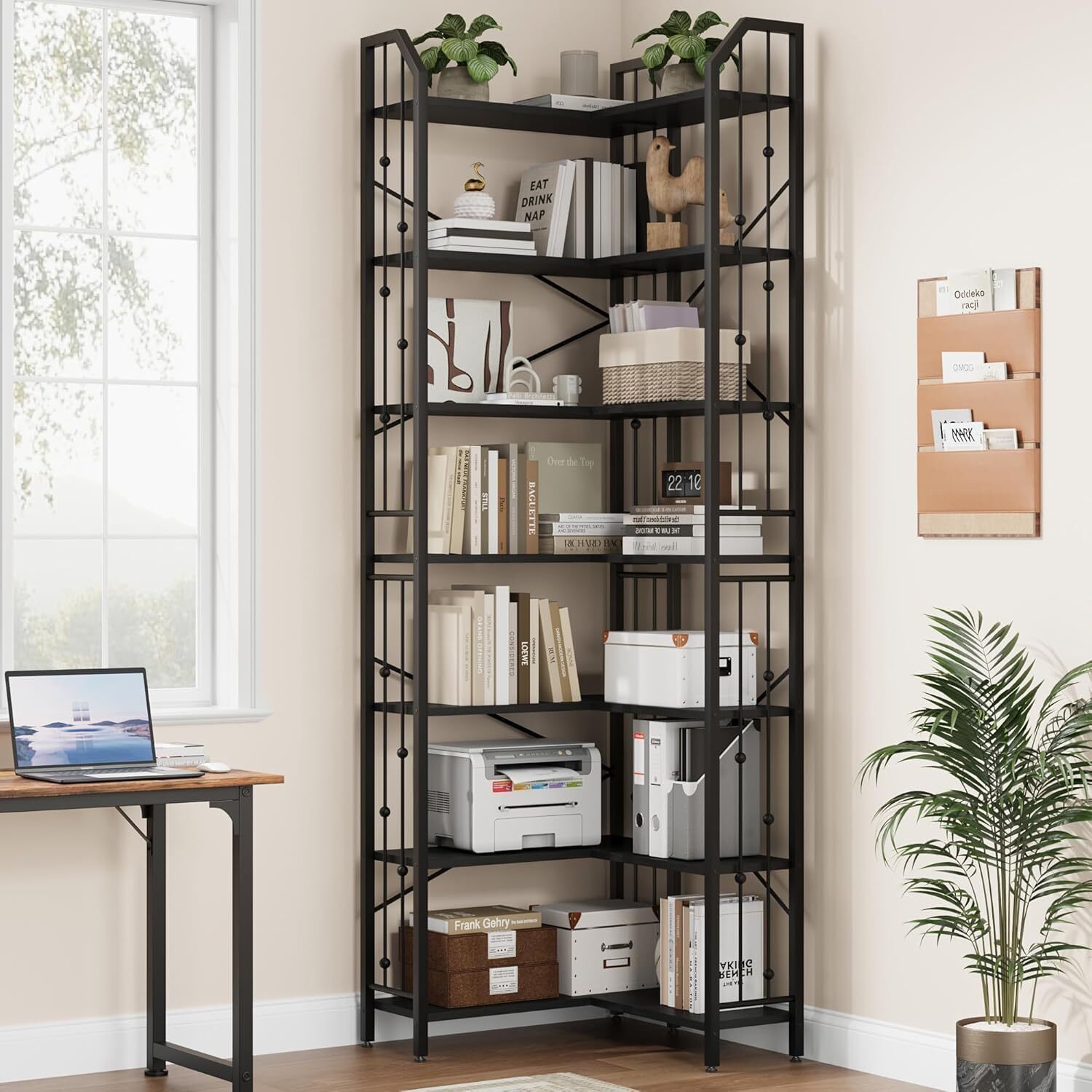 GarveeLife 7 Tier Corner Bookshelf 86inch L Shaped Bookcase Adjustable ...