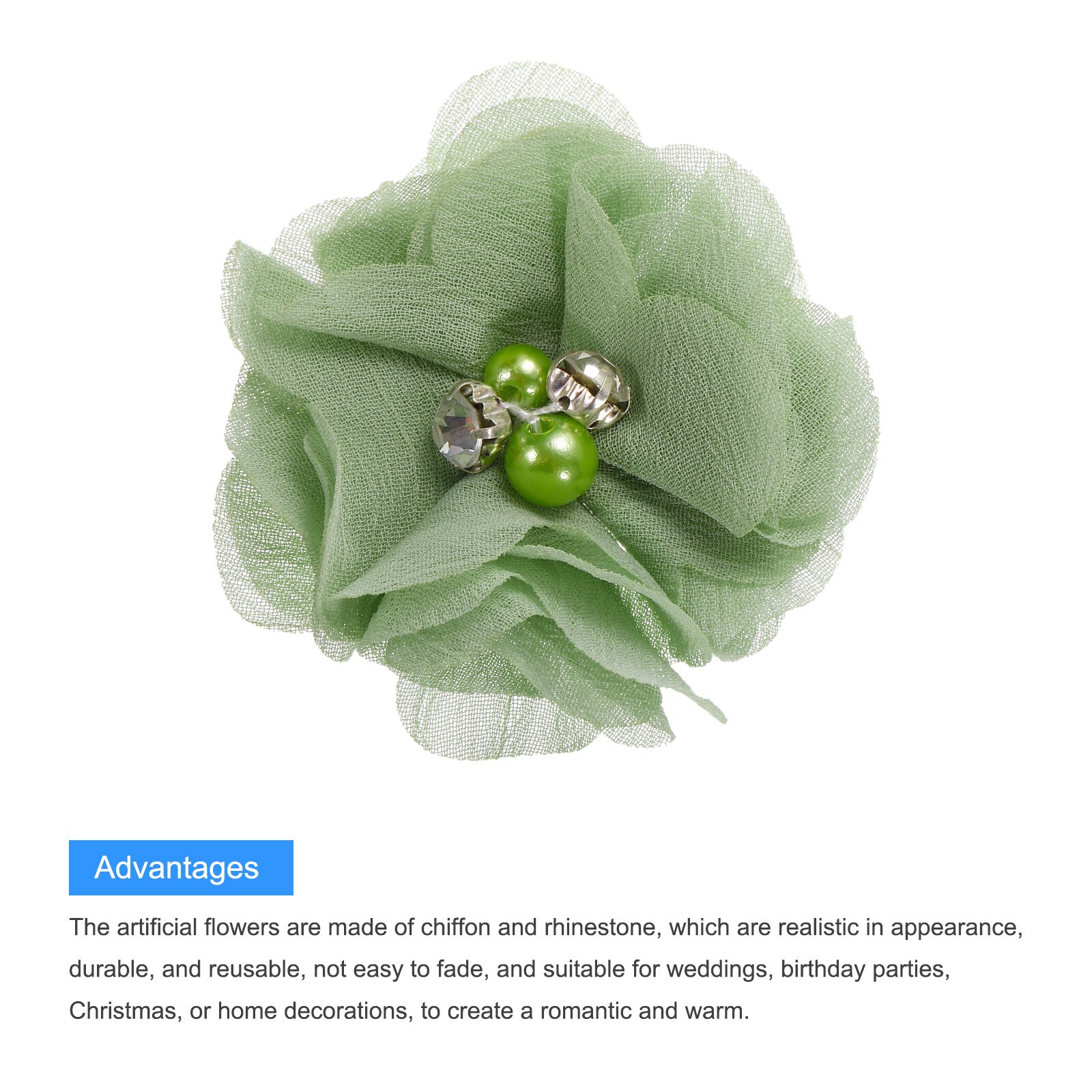 Unique Bargains Artificial Rhinestone Chiffon Flower Heads Light Green ...