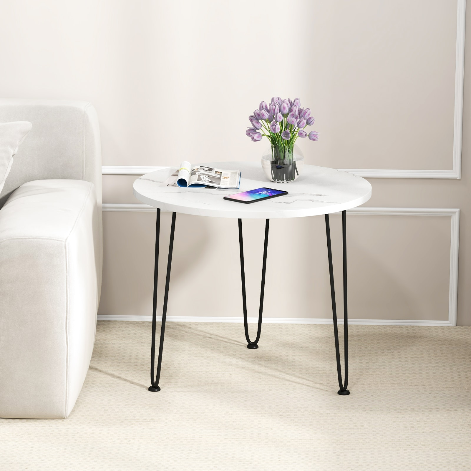 SUGIFT Faux Marble Top Metal Tripod Legs Compact Living Room Accent ...