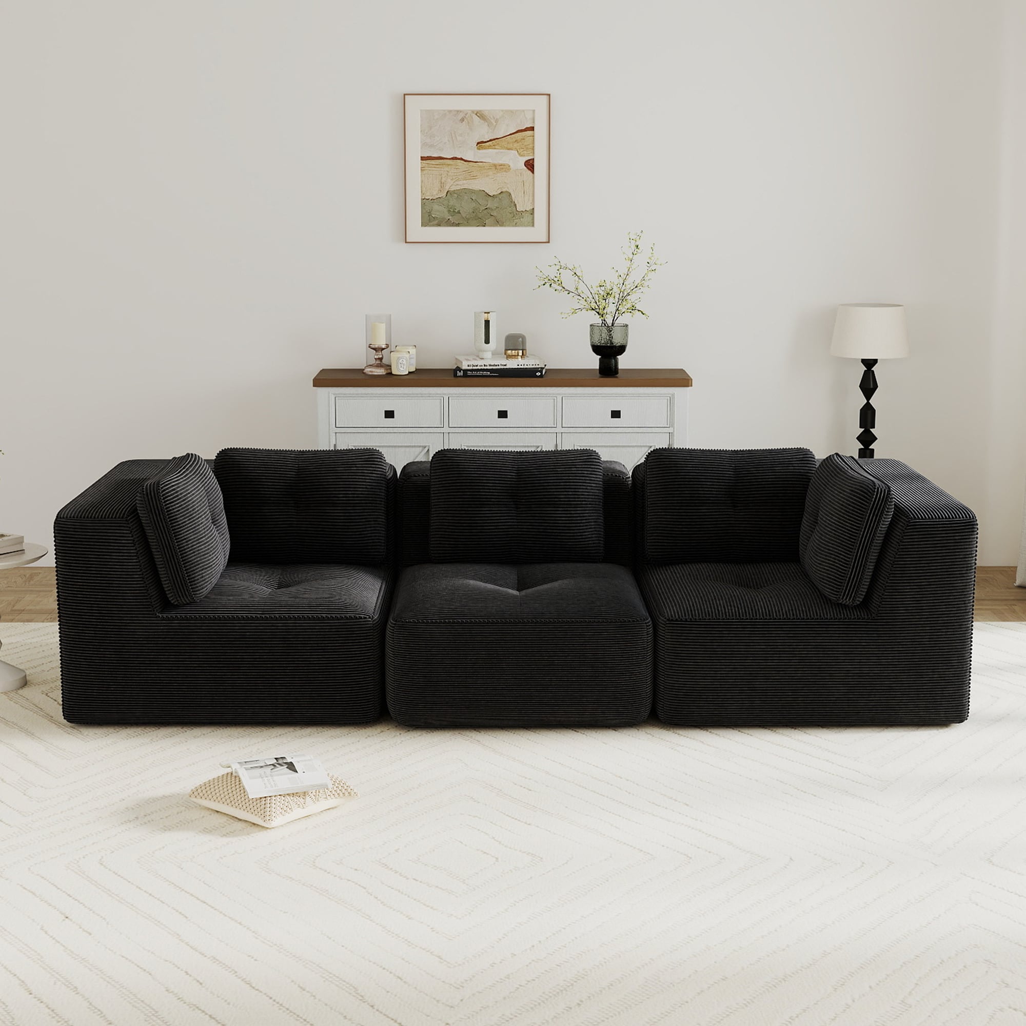 LOVMOR Modular Corduroy Sectional Sofa 3 Seater Couches for Living Room ...
