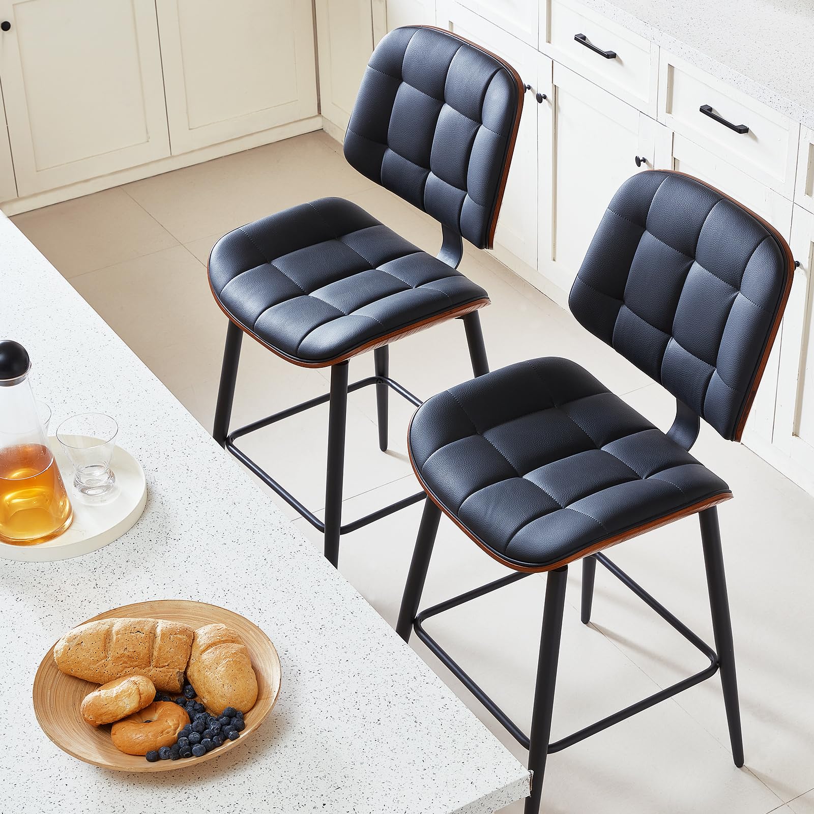 PIGFDK Black 2PCS-26in Counter Height Stool Mid Century Modern Bar ...