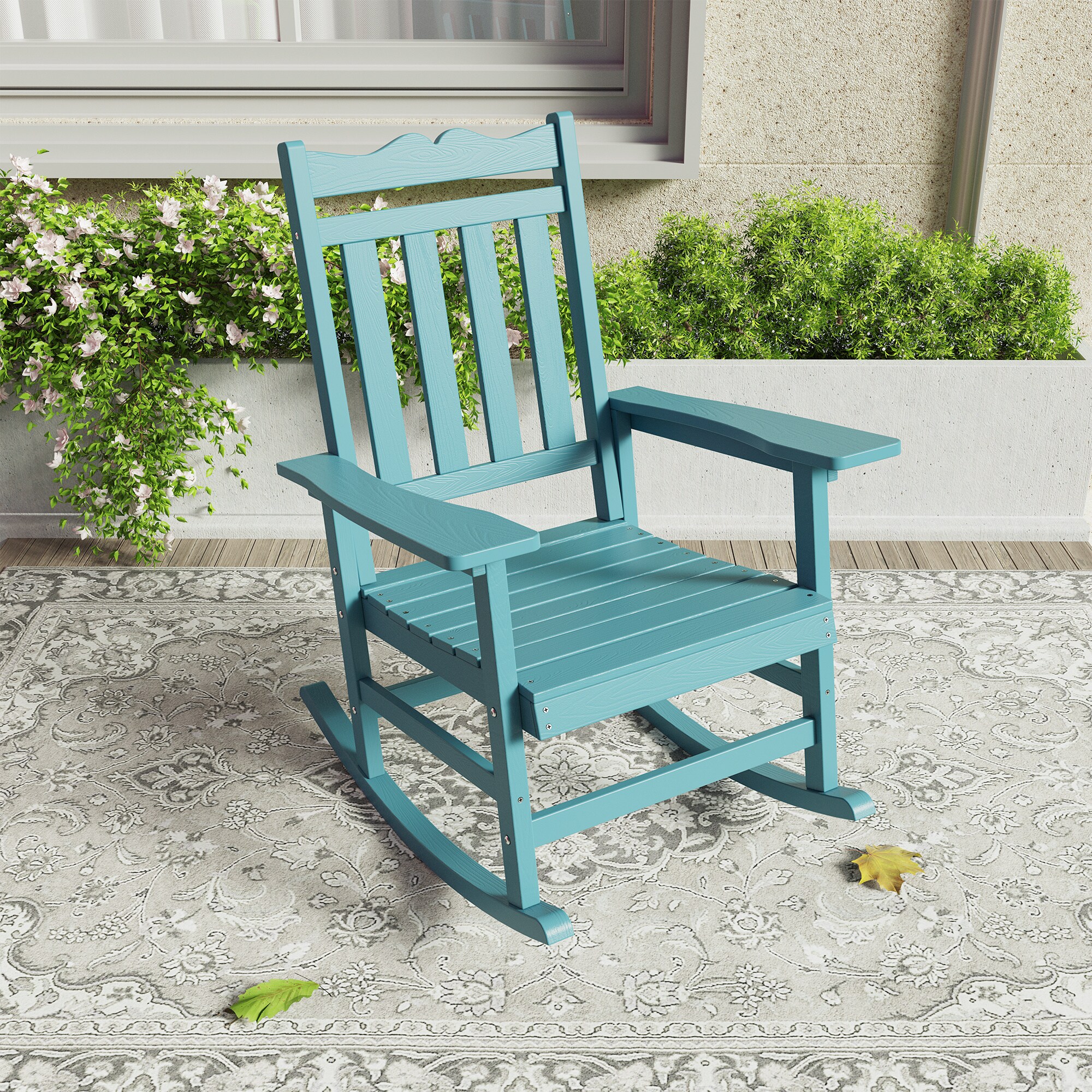 Rattaner Lake Blue Patio Rocking Chair Set of 2 HIPS Frame Adirondack ...