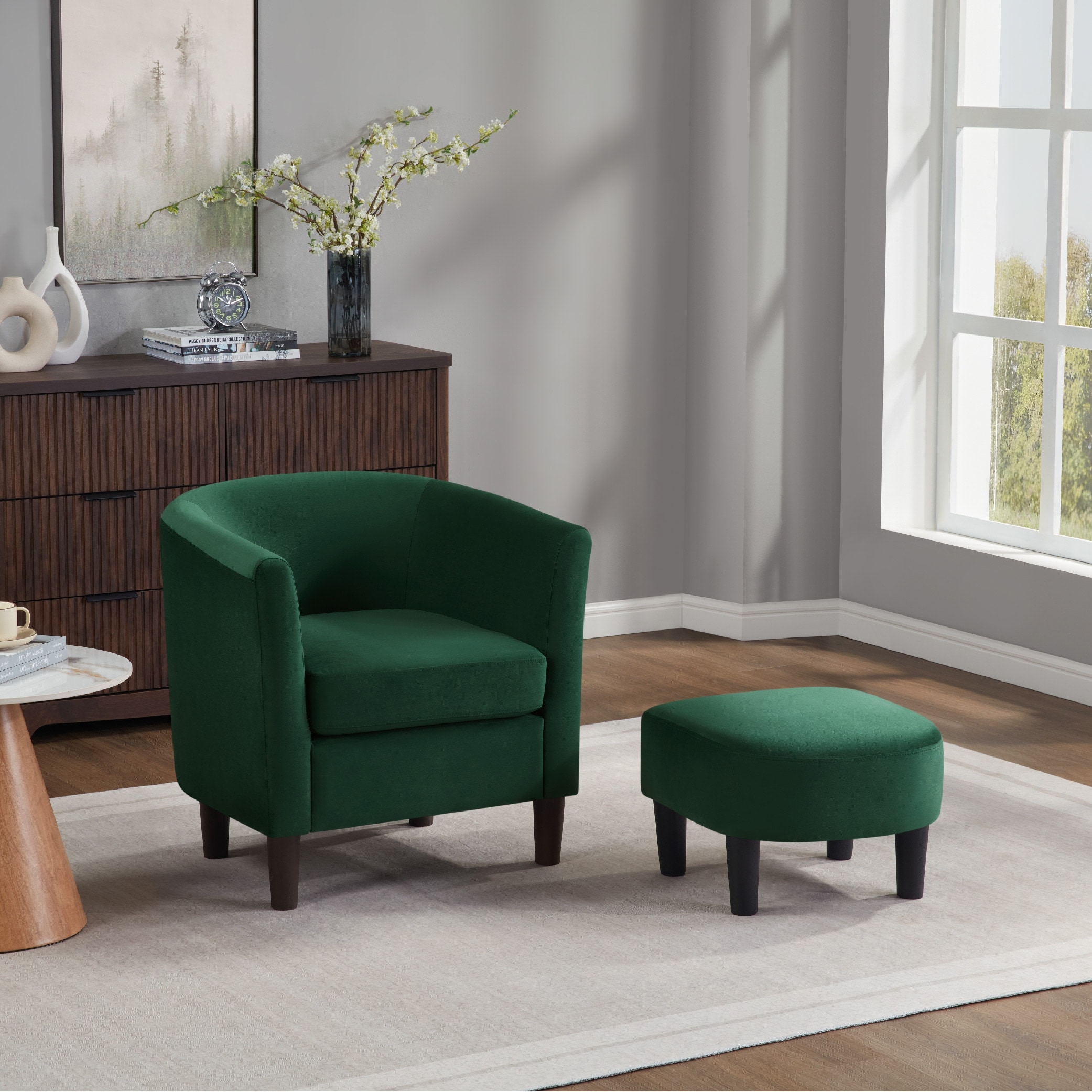 Tinyhomie Velvet Accent Chair with Ottoman Modern Barrel Chair Armchair ...