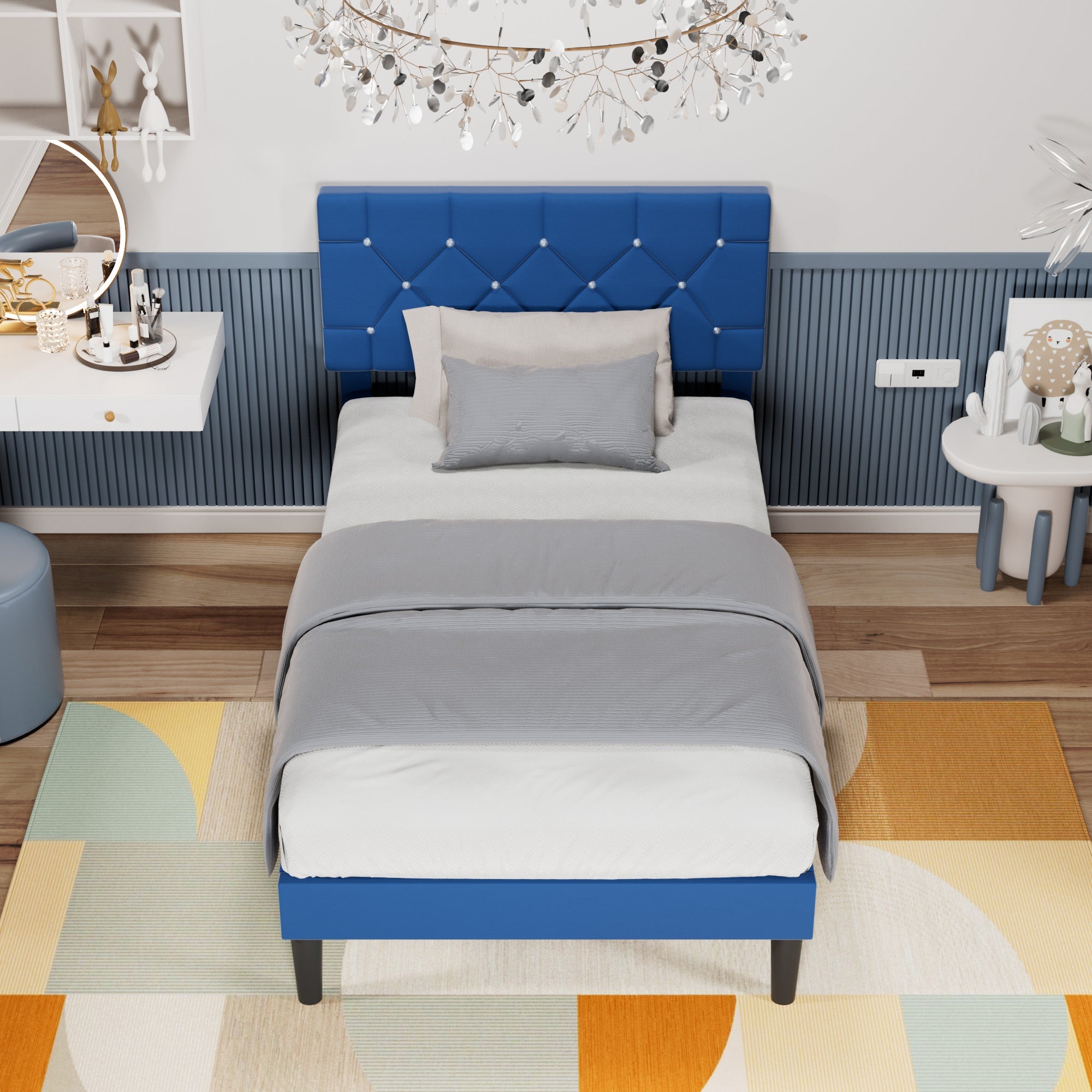 Vecelo Twin Size Upholstered Bed Frame with Adjustable Button Tufted ...