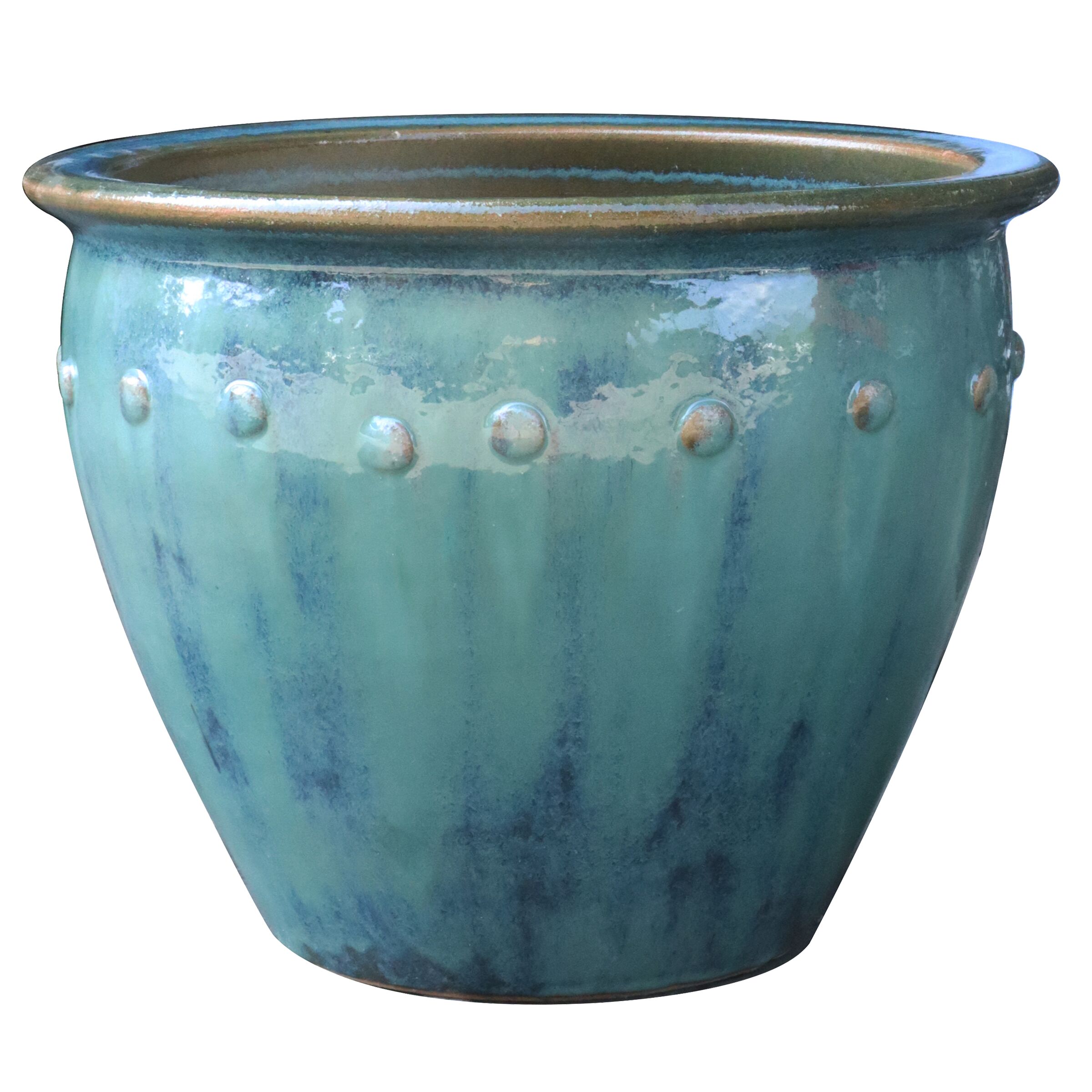 allen + roth Round 7.1-in W Blue Glazed ceramic Indoor/Outdoor Planter ...