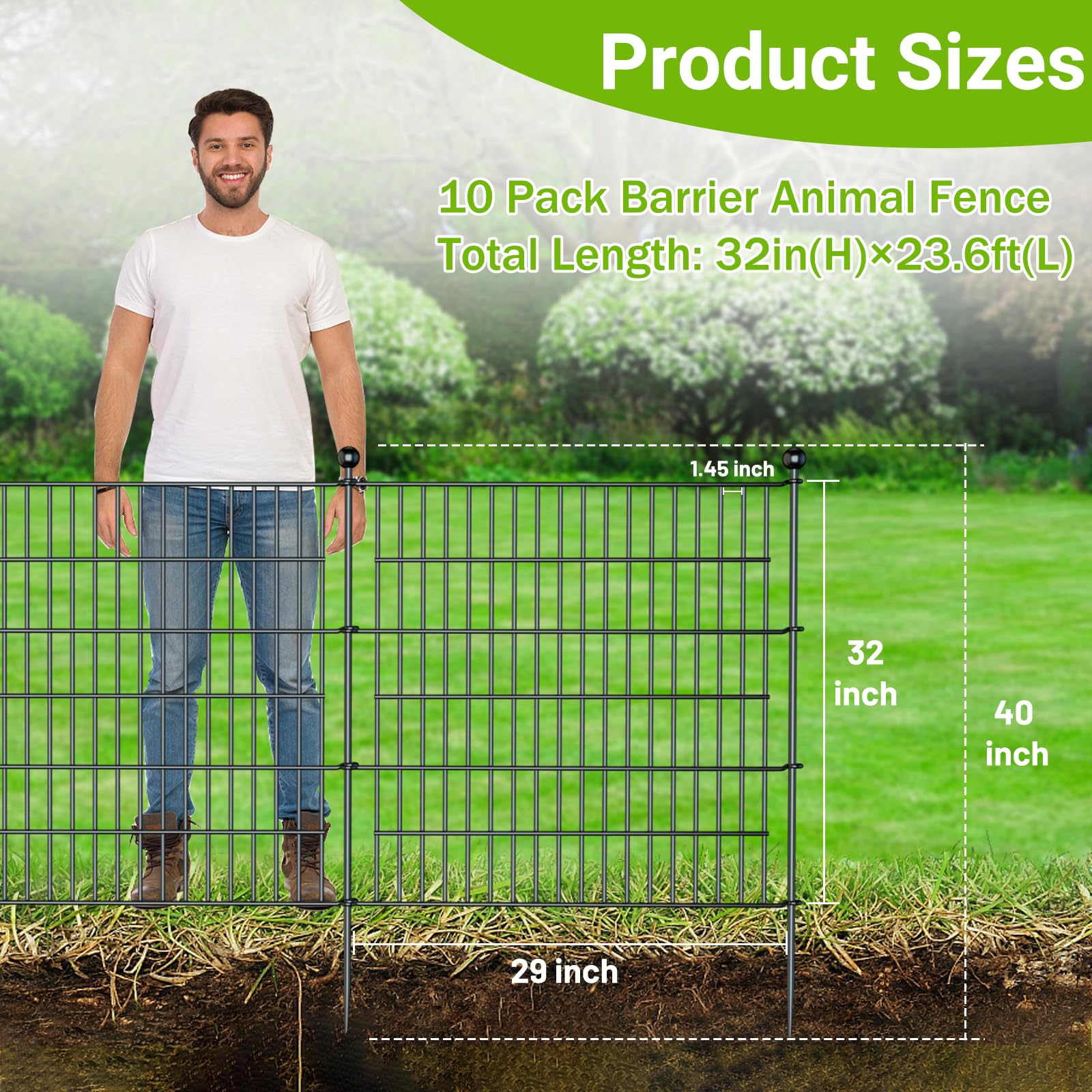 GAOMON 10 Pack Flat Top Metal Garden Fencing Panels 29Wx32H Inch ...