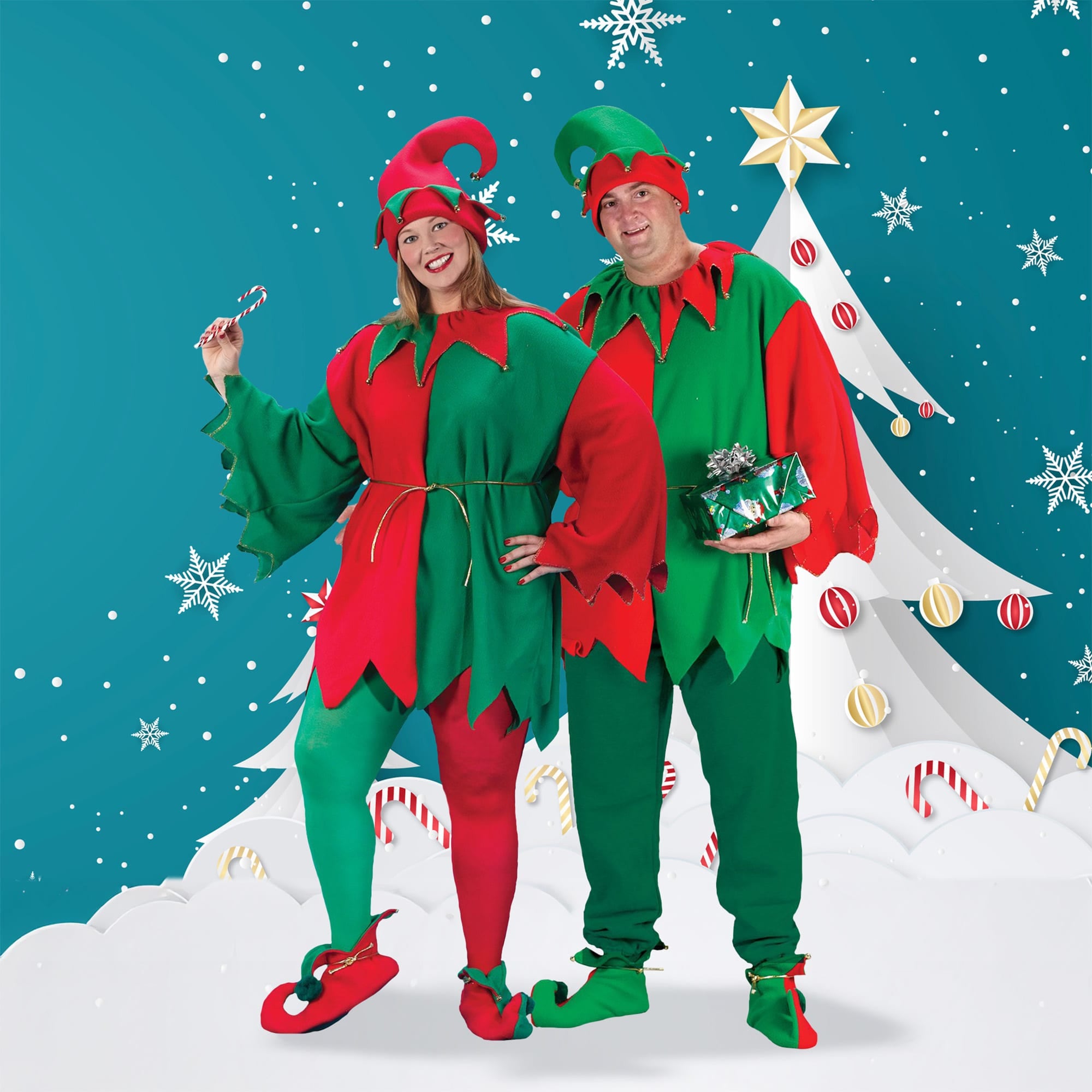 Fun World Red and Green Elf Adult Christmas Costume Set - Plus Size at ...