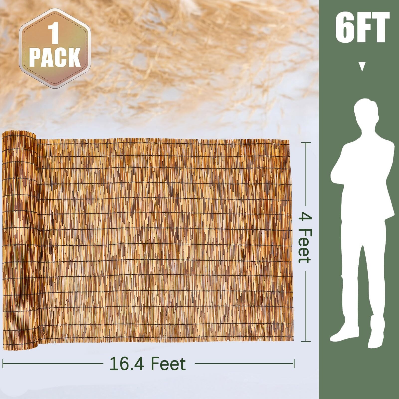 Adrinfly 1 Roll 4 x 16.4 ft Reed Fence Natural Bamboo Privacy Screen 85 ...