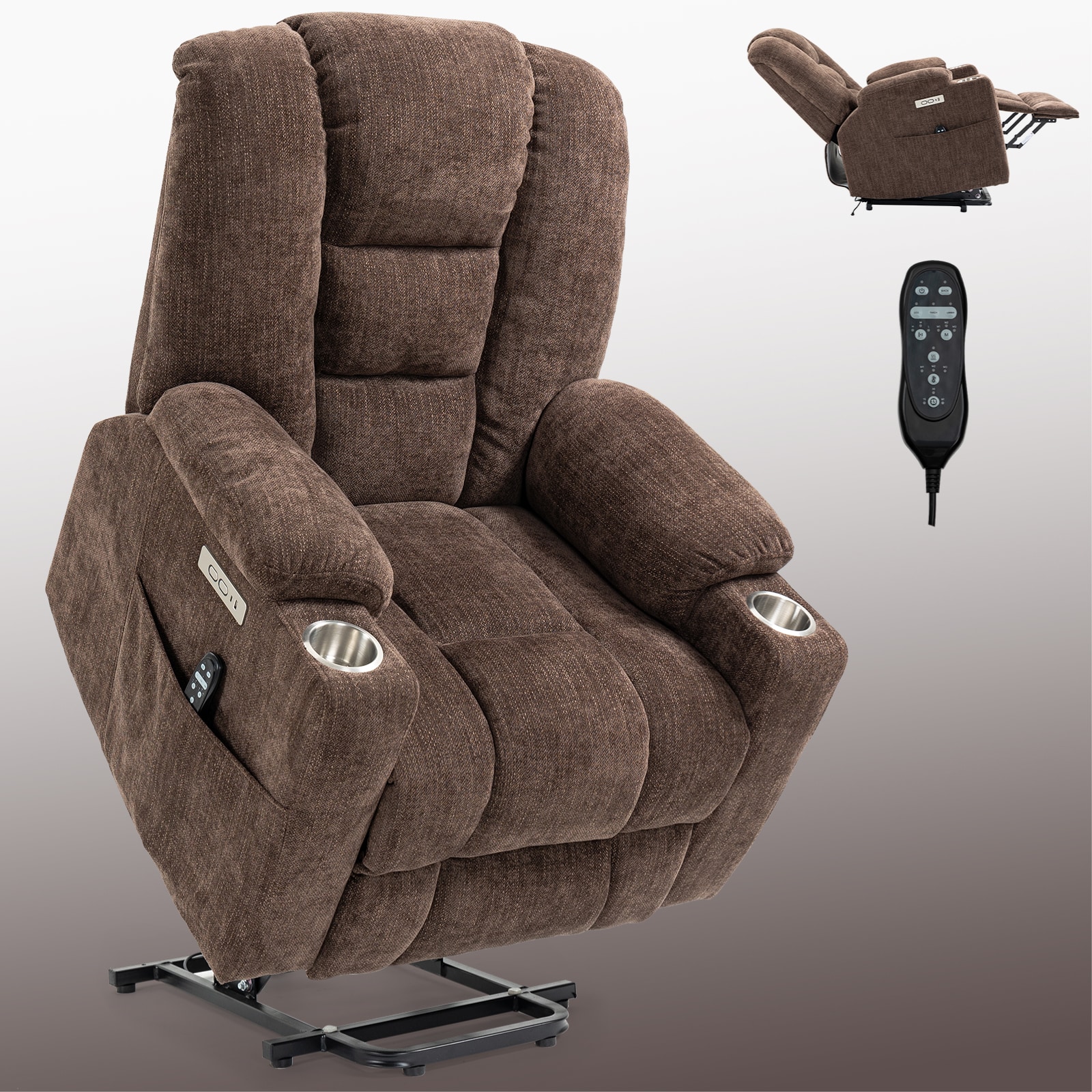 Dimakai Power Lift Recliner Chair with Heat Massage USB Cup Holders ...