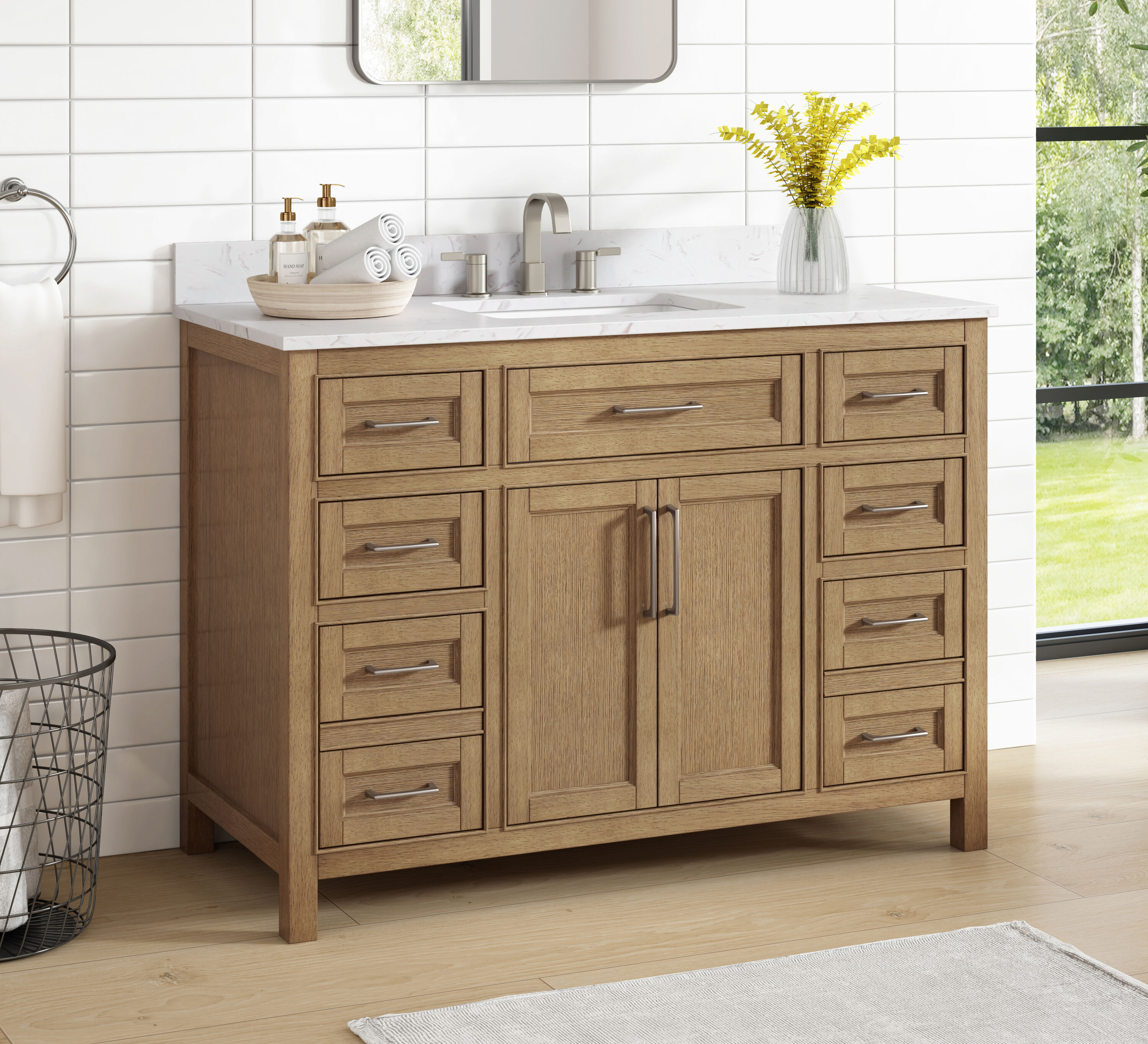allen + roth Connery 48-in Warm Oak Undermount Single Sink Bathroom ...