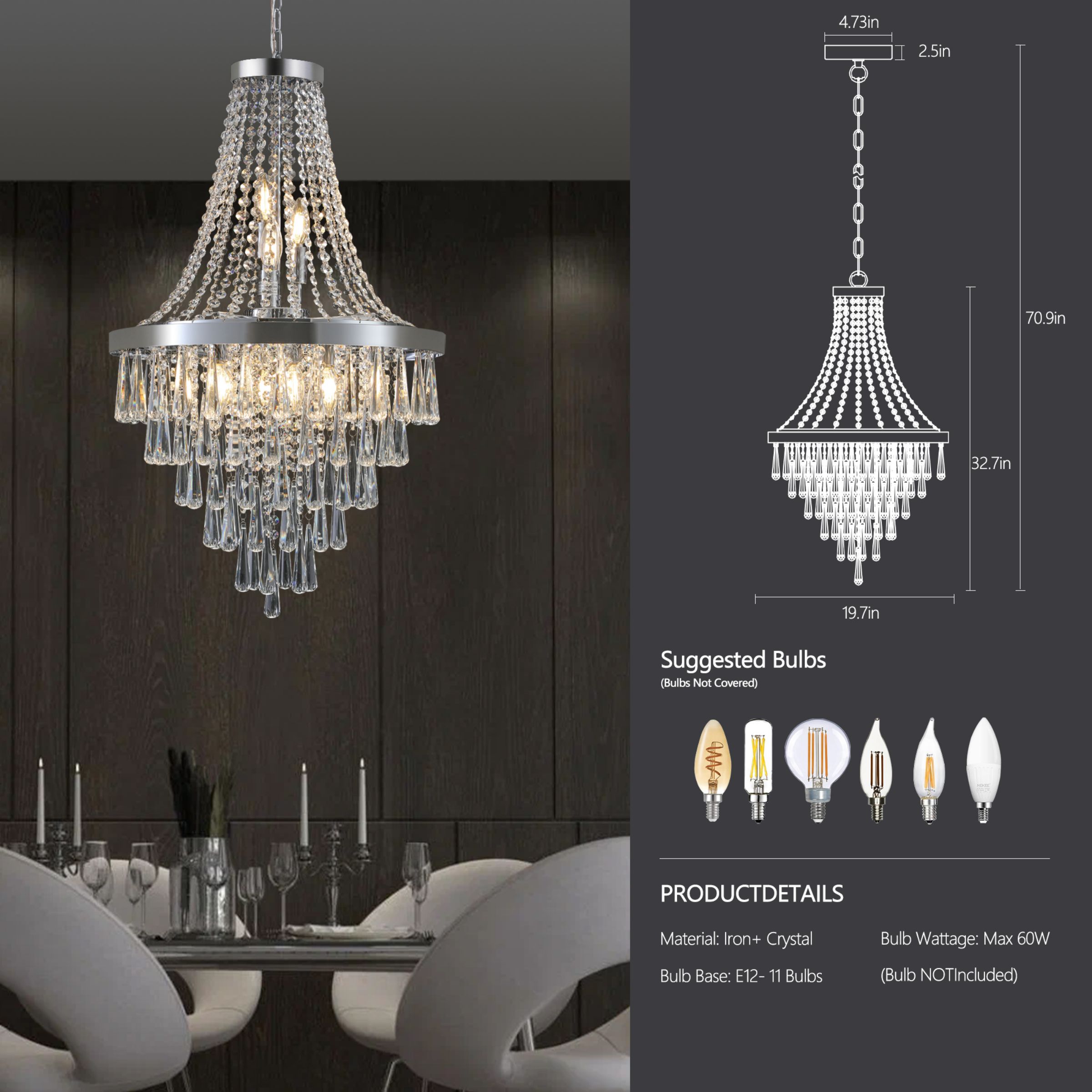 LIVIZA 11 -Light Chrome Modern/contemporary Teardrop Medium Hanging ...