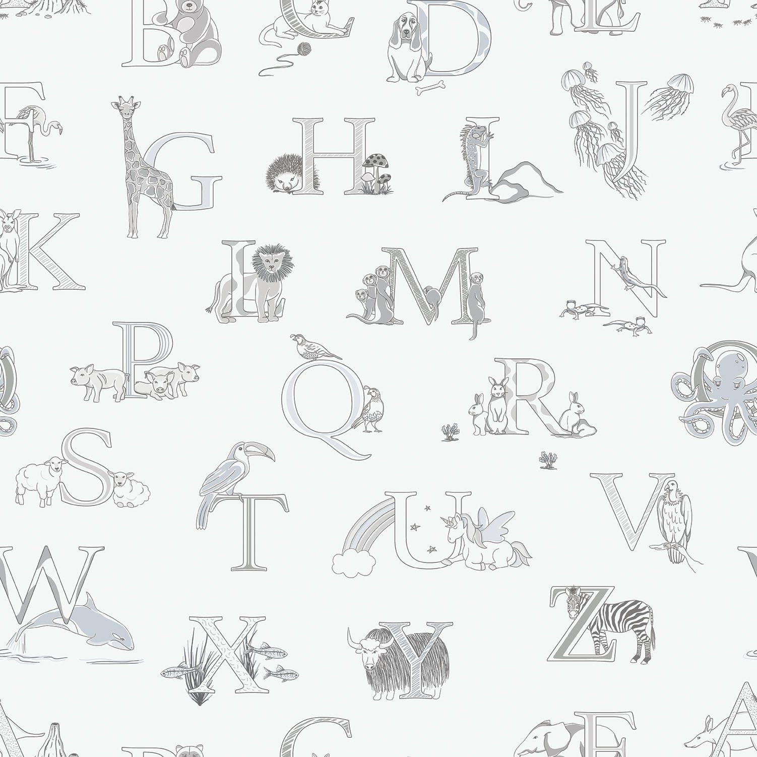 Galerie Just 4 Kids 2 Alphabet Silver Grey Wallpaper G56536 in the ...