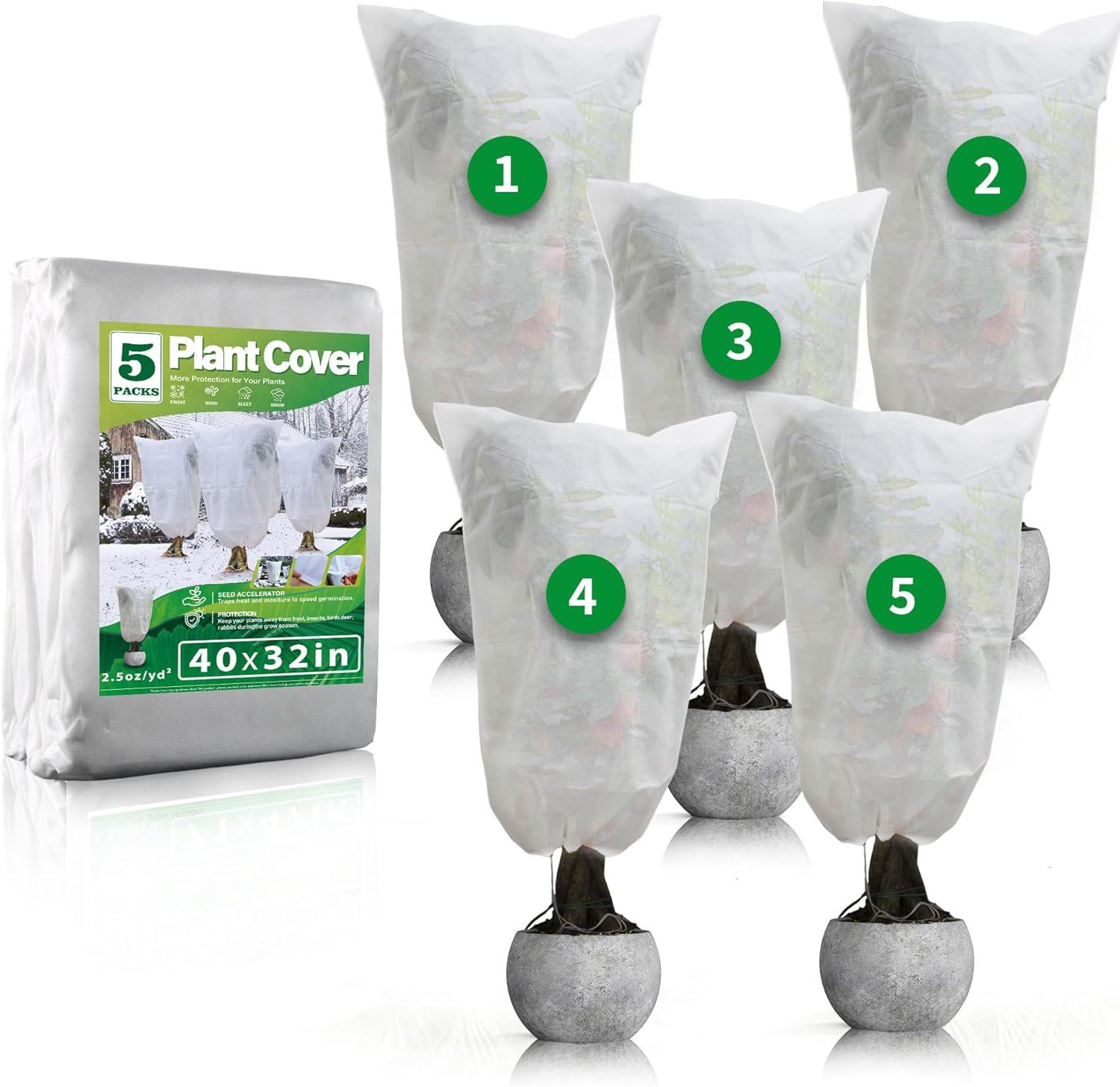 MaseiKar Plant Covers Freeze Protection - 5 Packs Frost Cloths for ...
