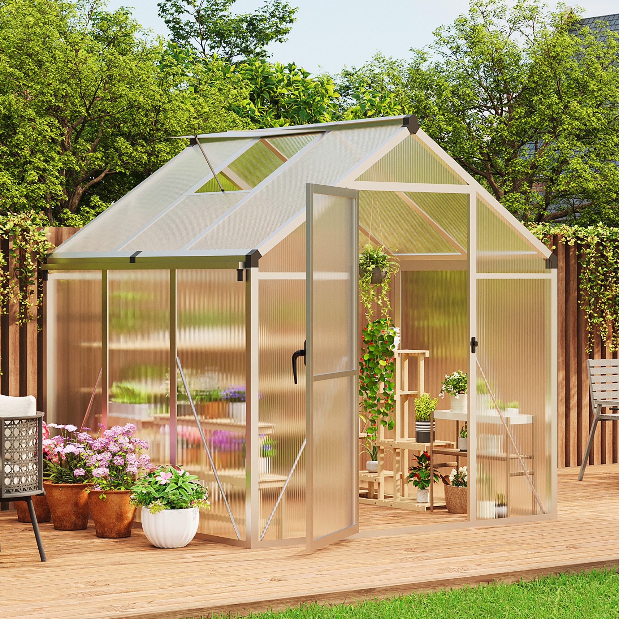 IdealHouse Outdoor Polycarbonate Greenhouse 6x6 FT Aluminum Frame ...