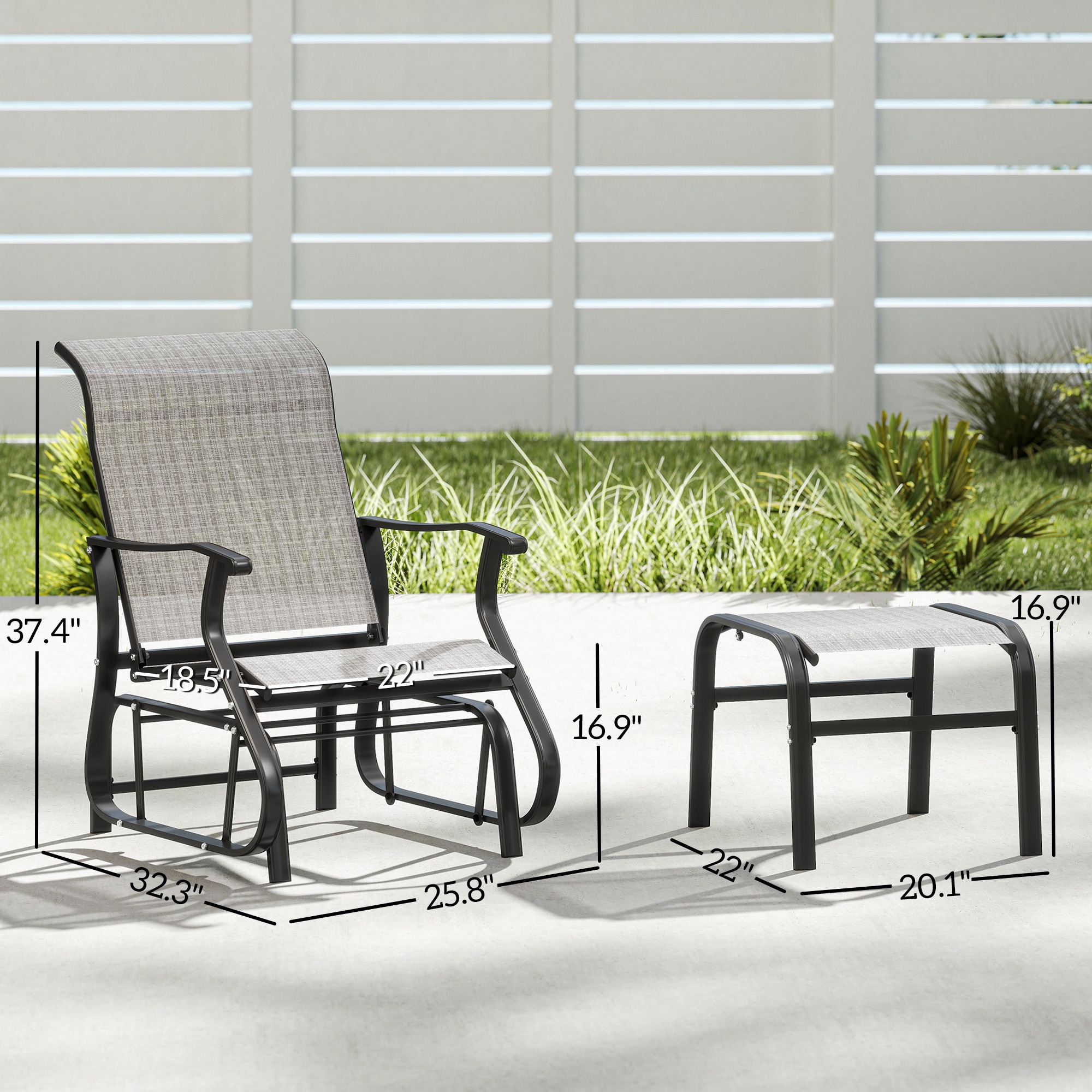 Outsunny Outdoor Glider Chair with Ottoman 2 Piece Patio Glider Set ...