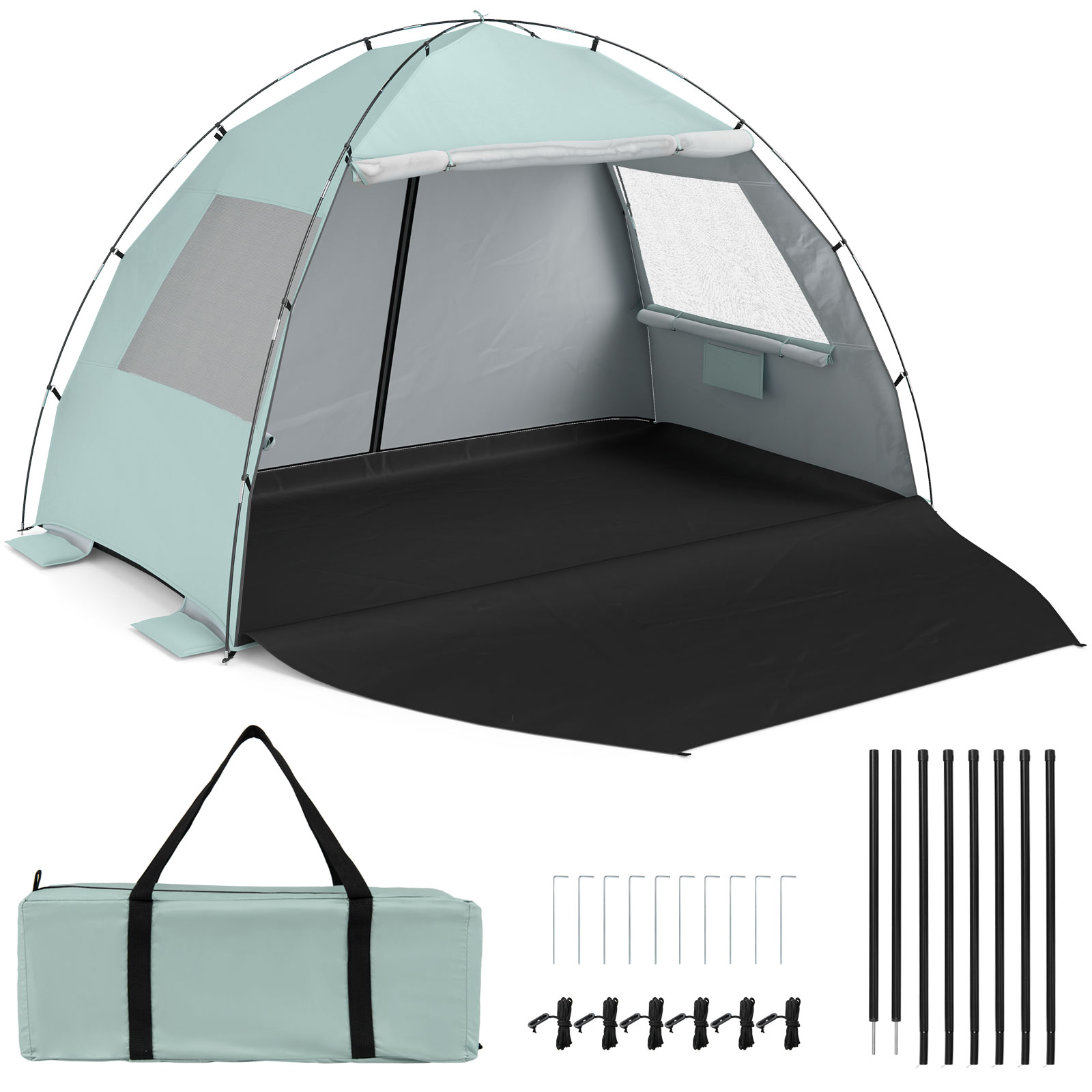 Costway Beach Tent Sun Shelter with Canopy Pop-Up 5-6 Person UPF50+ Sun ...