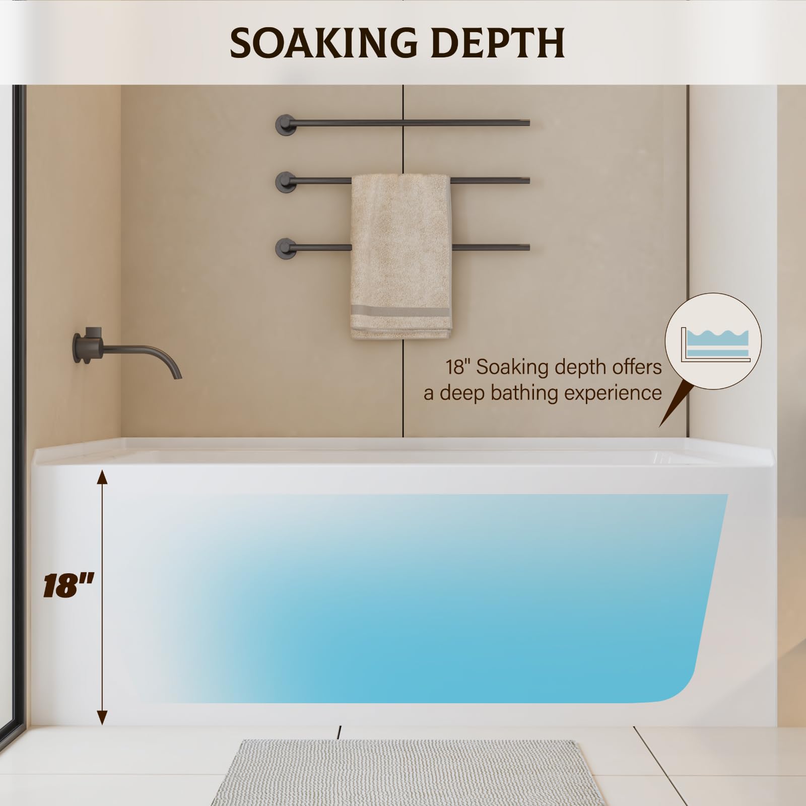 IdealHouse Deep Soaking Acrylic Alcove Bathtub 60x30 in Glossy White ...