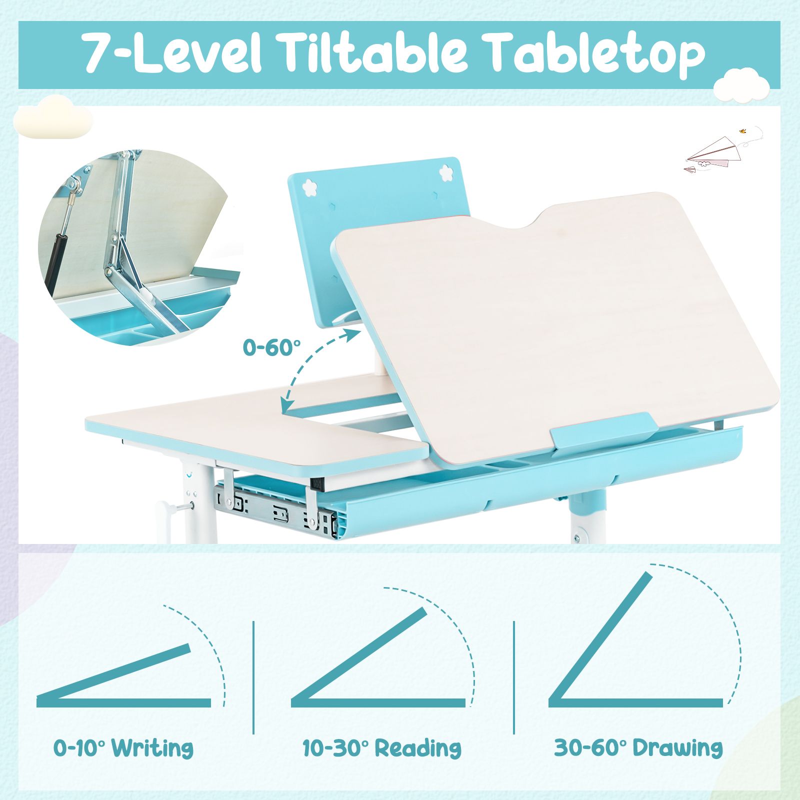 Slickblue Set of 2- Kids Adjustable Height Study Desk and Chair Set for ...