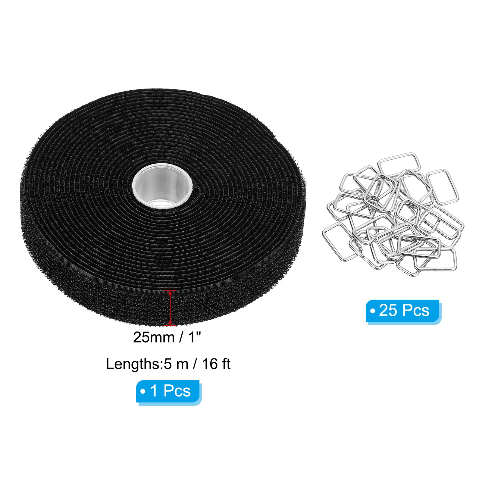 PATIKIL Hook and Loop Straps 1 in x 16 Ft with 25pcs Metal Buckle ...
