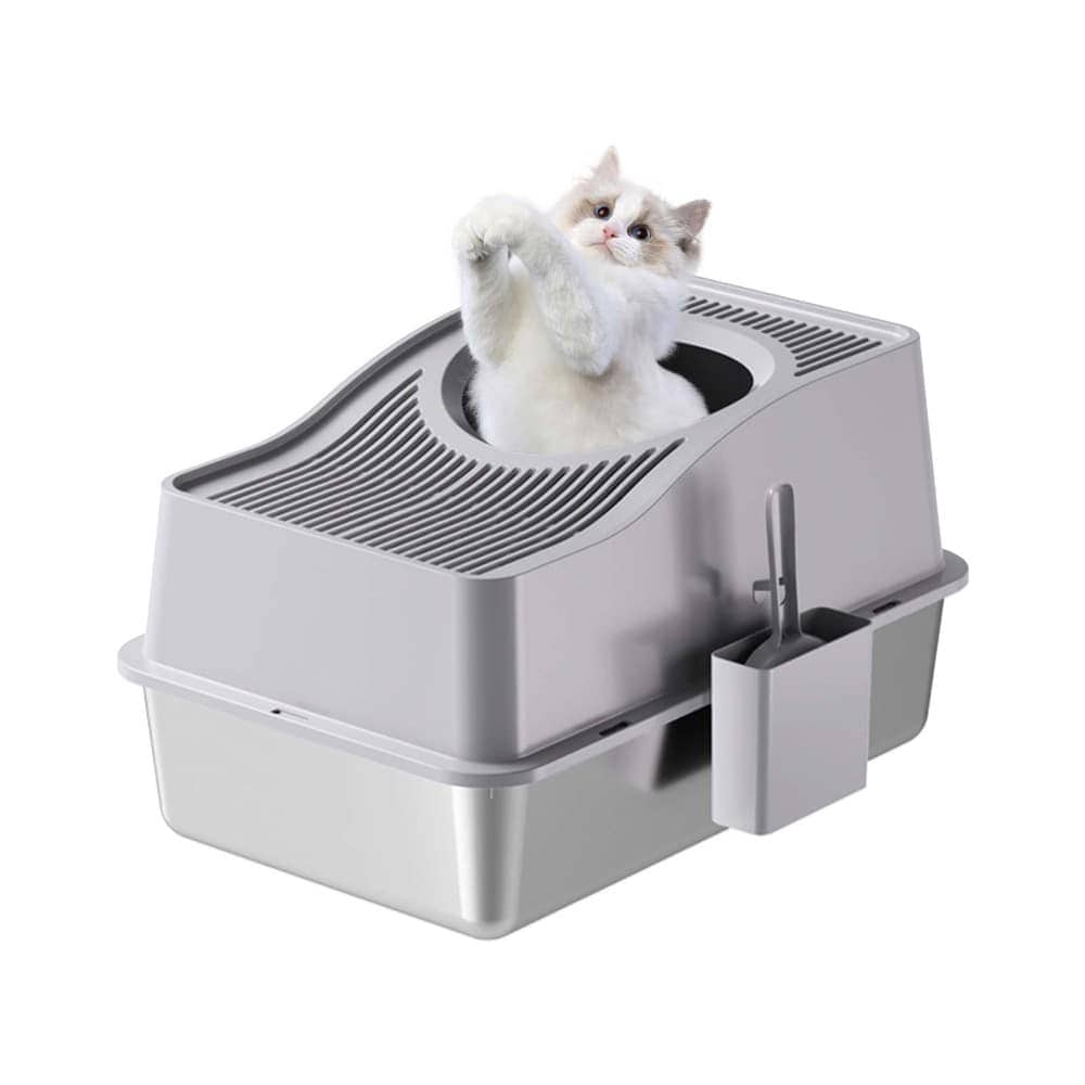 IdealHouse Stainless Steel Litter Box with Lid Enclosed Litter Box with ...