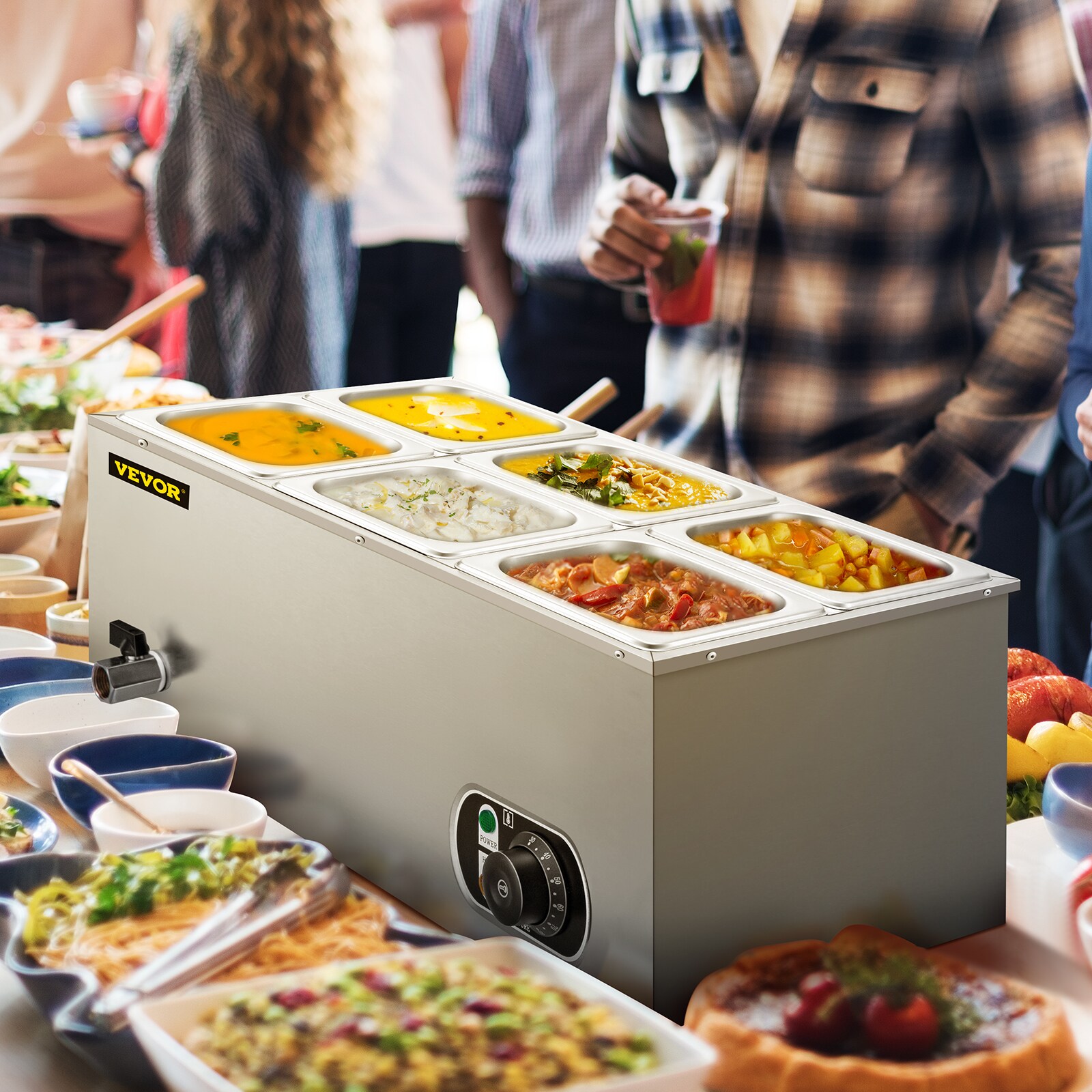 VEVOR 6-Station 12.6-Quart Commercial/Residential Electric Buffet ...