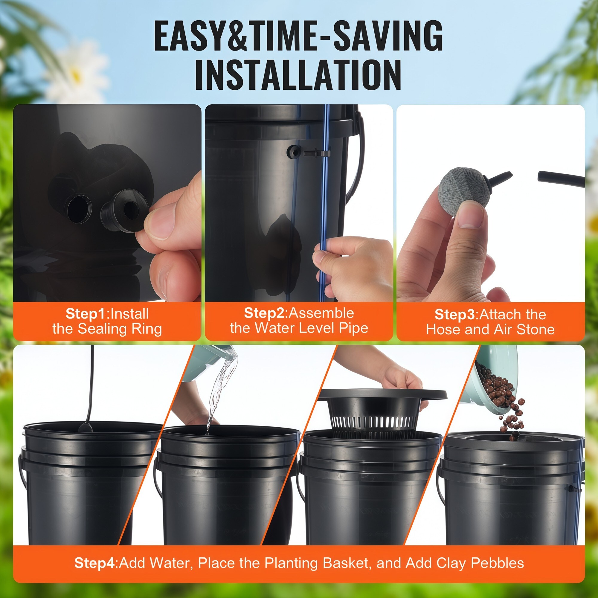 Numhew 5gal 1-Bucket Top Drip Black Hydroponic Grow System with Air ...