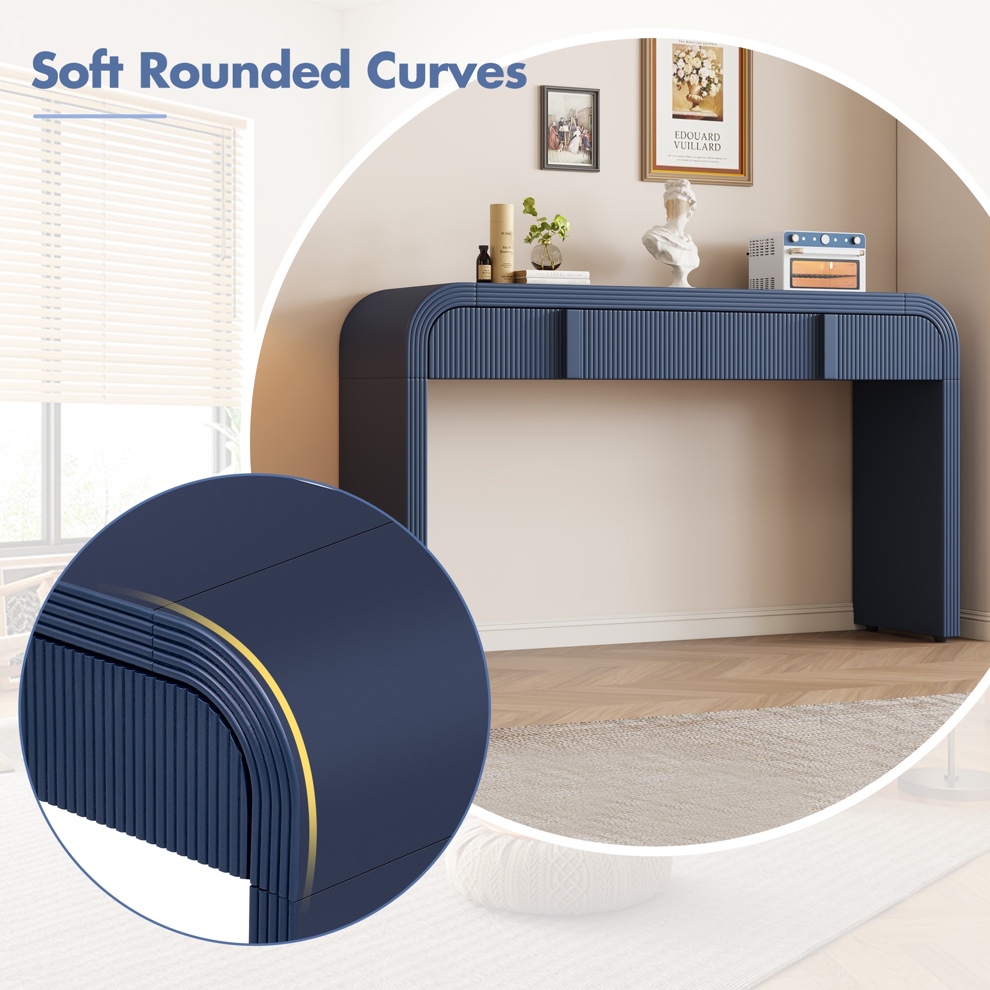 GDFStudio Modern Console Table with 2 Storage Drawers Fluted Entryway ...