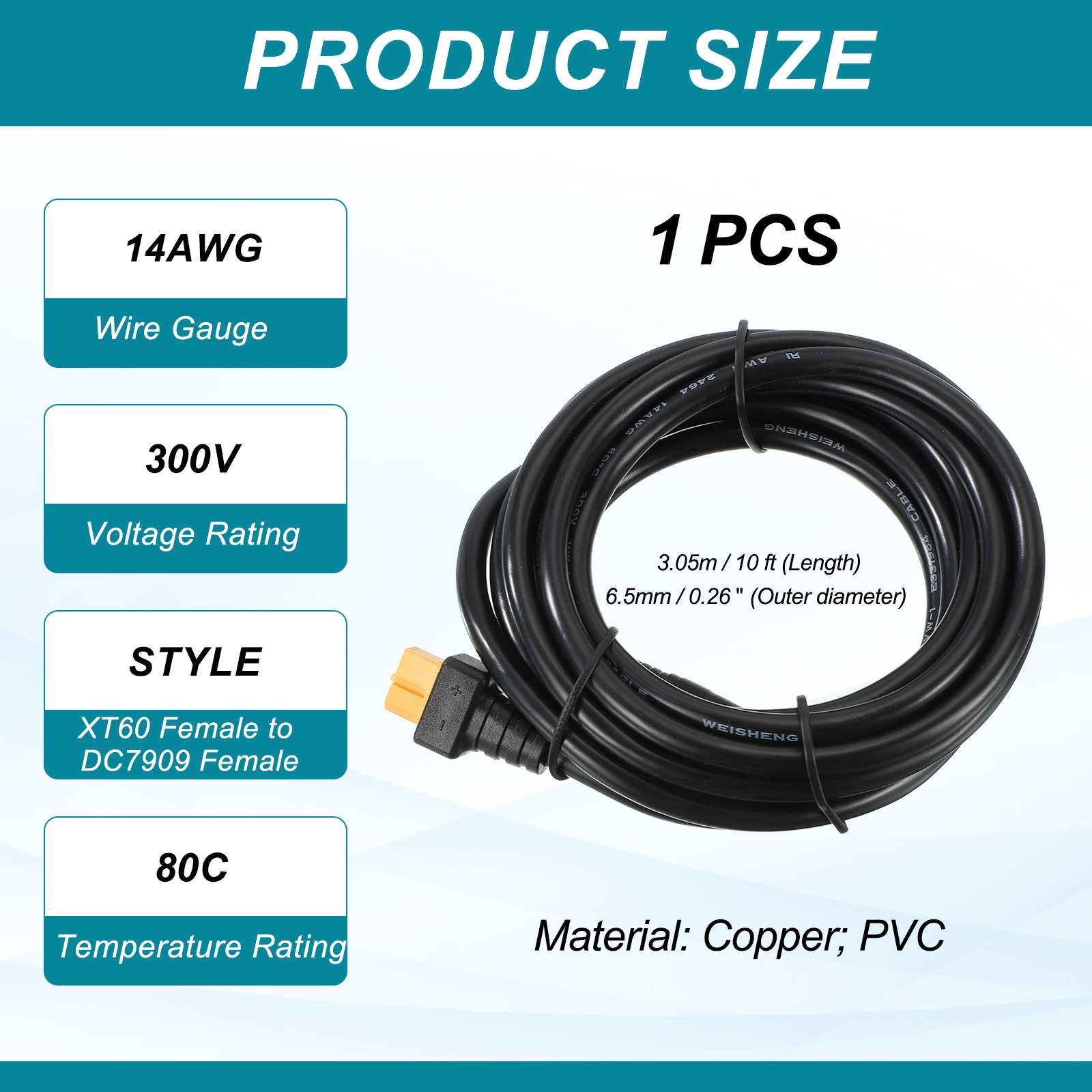 Unique Bargains XT60 to DC Connector Adapter Cable 14AWG 10 ft XT60 ...