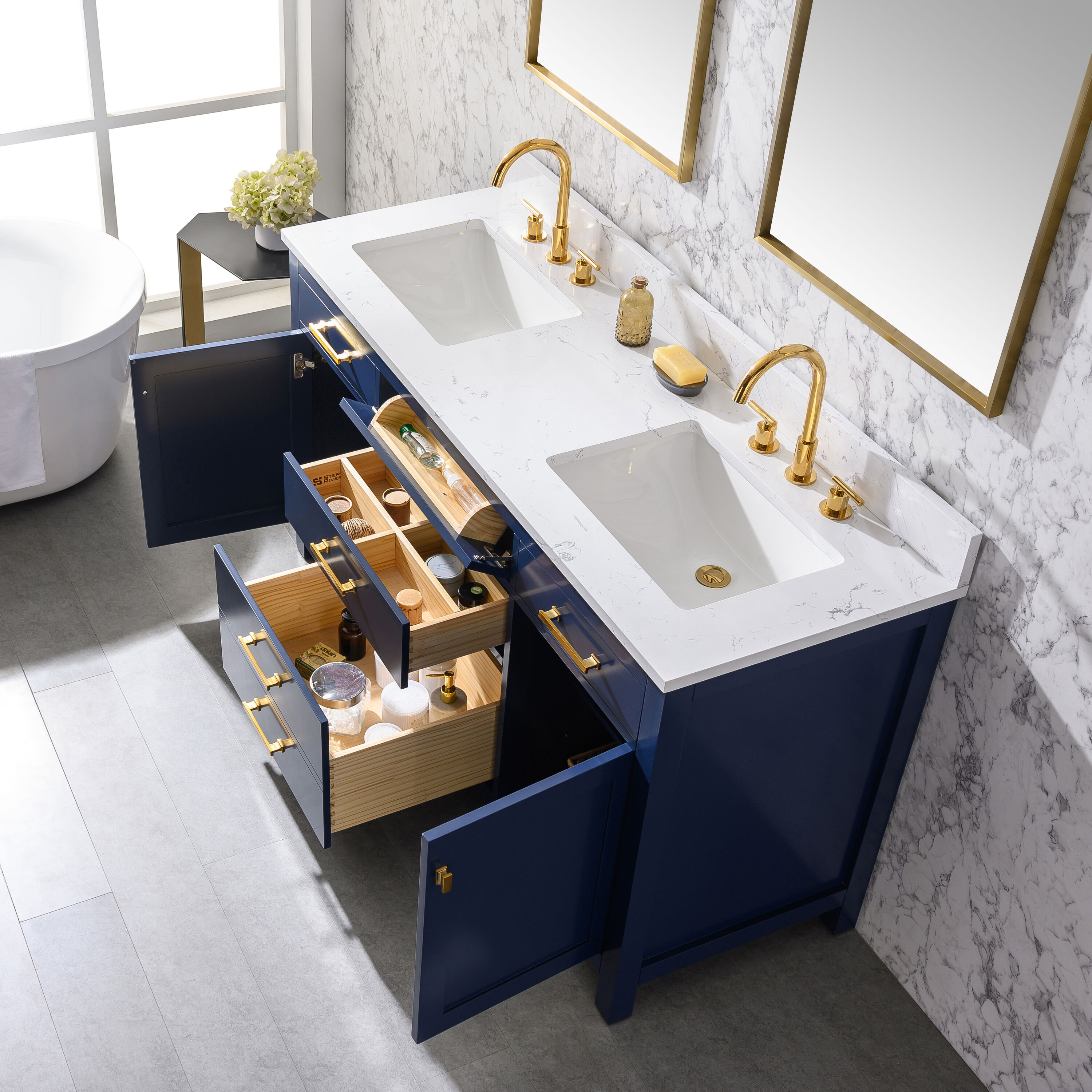 Sudio Design JASPER 60-in Navy Blue Undermount Double Sink Bathroom ...