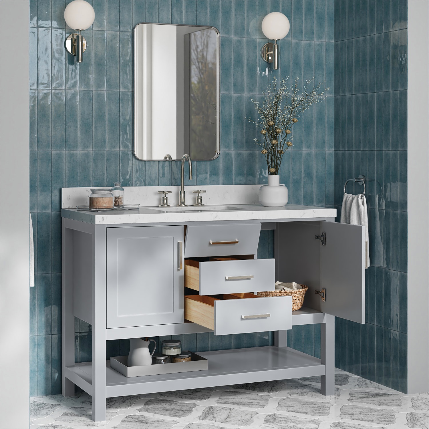 ARIEL Bayhill 48-in Gray Undermount Single Sink Bathroom Vanity with ...