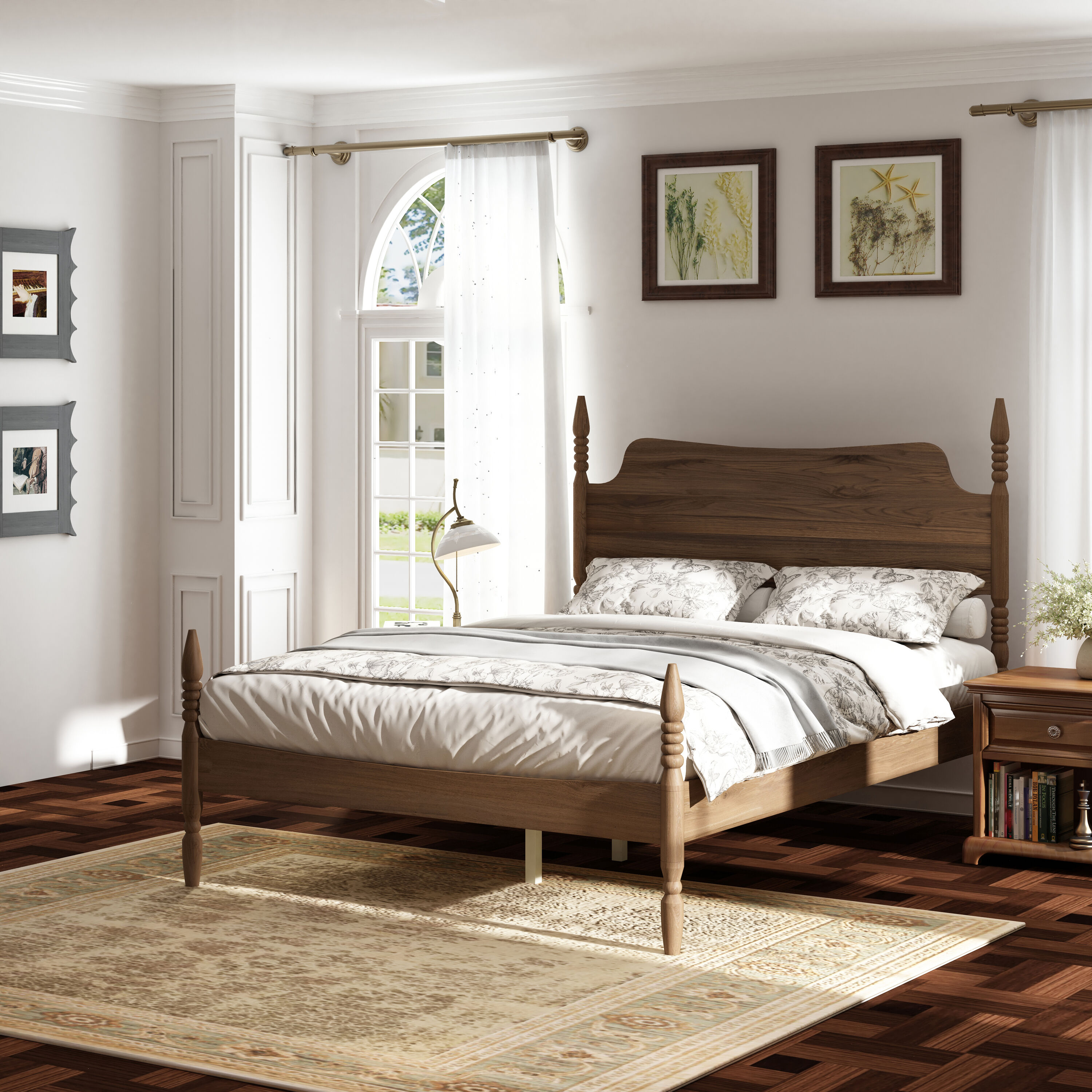 GDFStudio Queen Size Platform Bed Frame Spindle Bed with Curved Tall ...