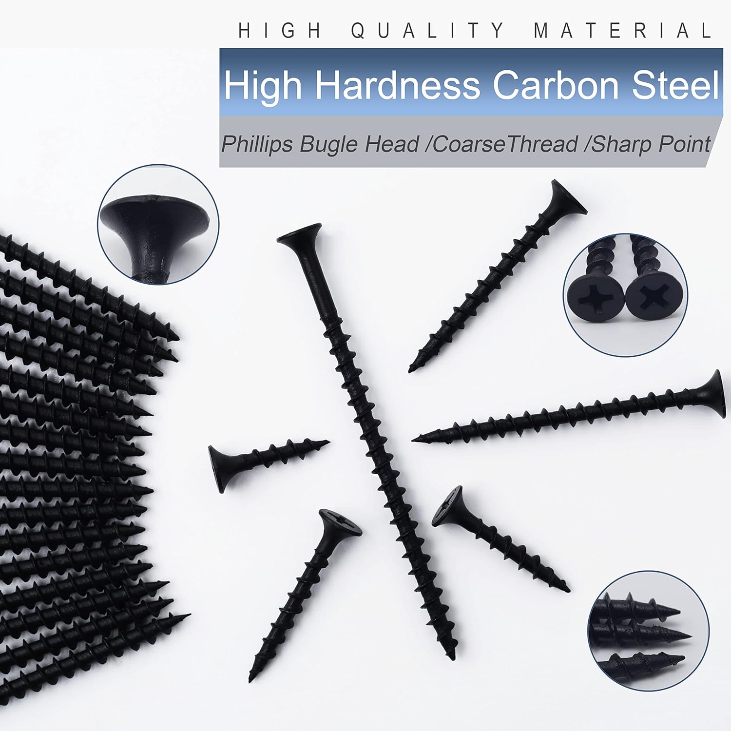 JEGONFRI 160pcs Hardness Drywall Screws Black Coarse Thread Phillips ...