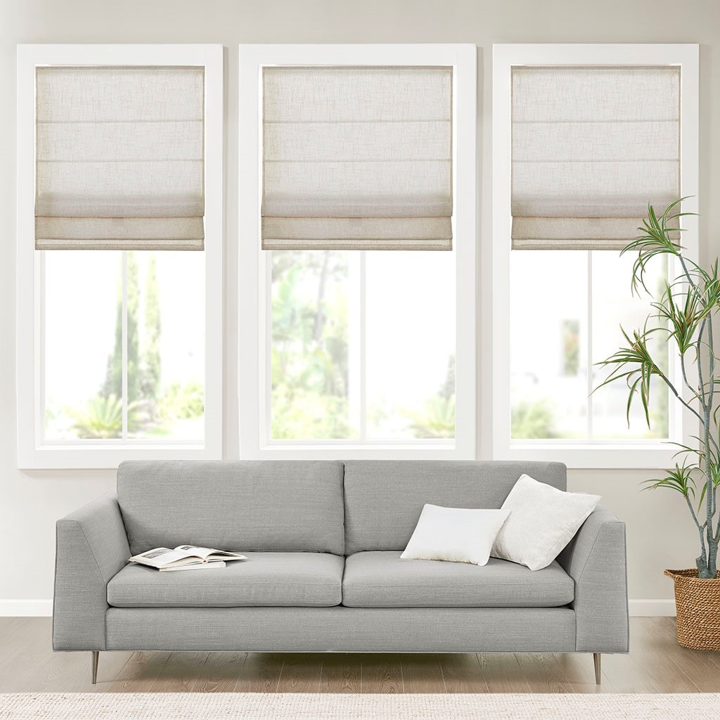 Gracie Mills Eulalie Cordless Lightweight Linen Blend Roman Shade in ...