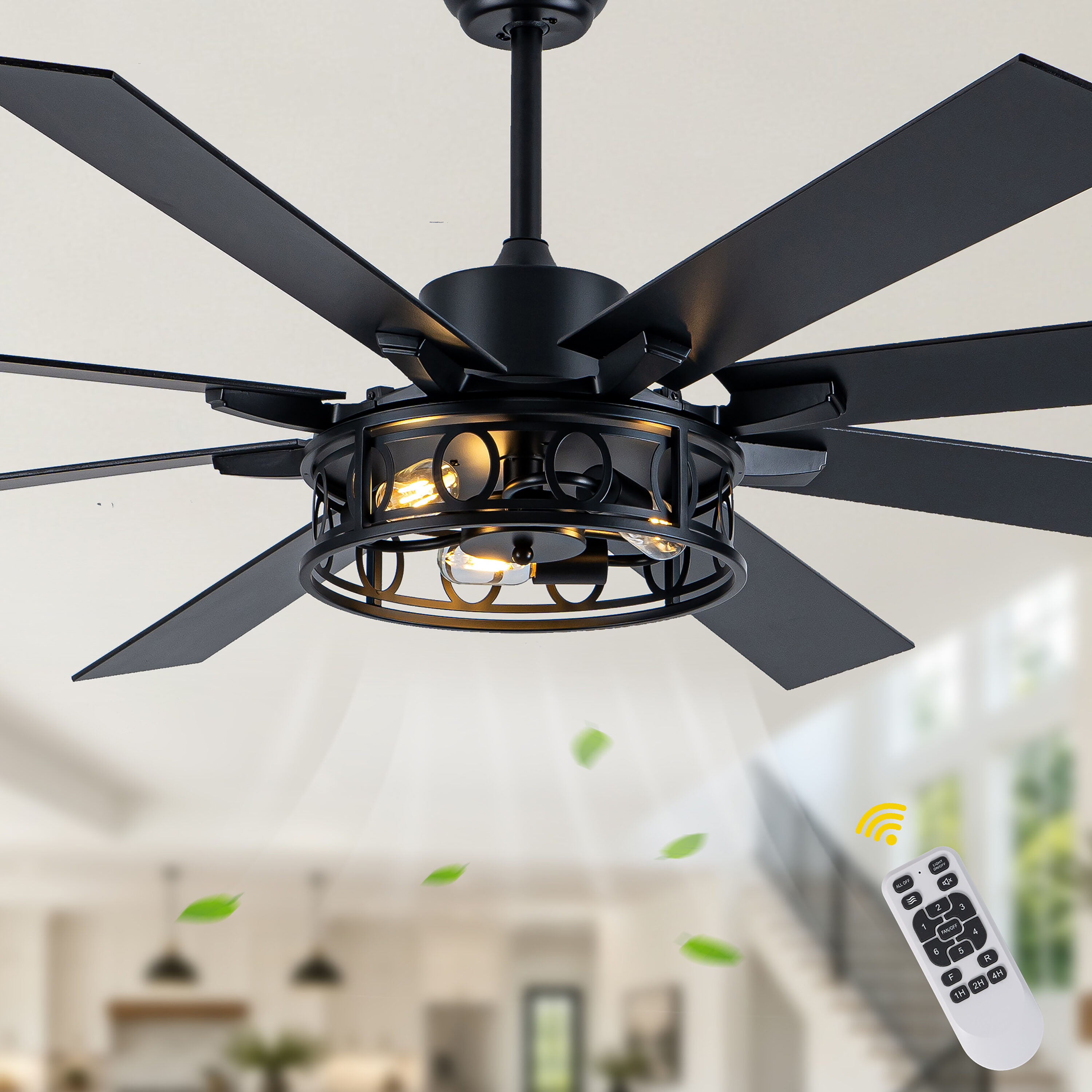 Cusp Barn Kebomro 72-in Black Chandelier Ceiling Fan Without Light and ...