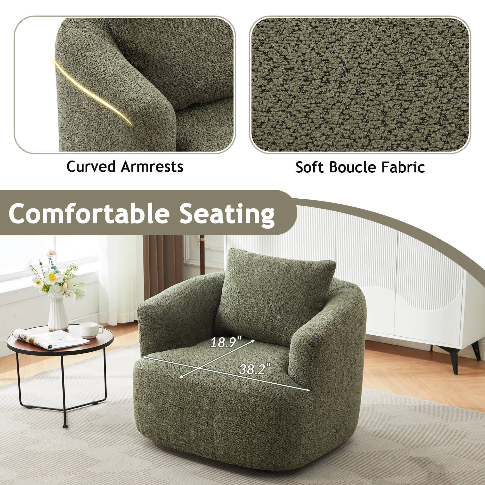 Aoibox 360 Degree Swivel Accent Chair 38.2 Inch Wide Upholstered Barrel ...