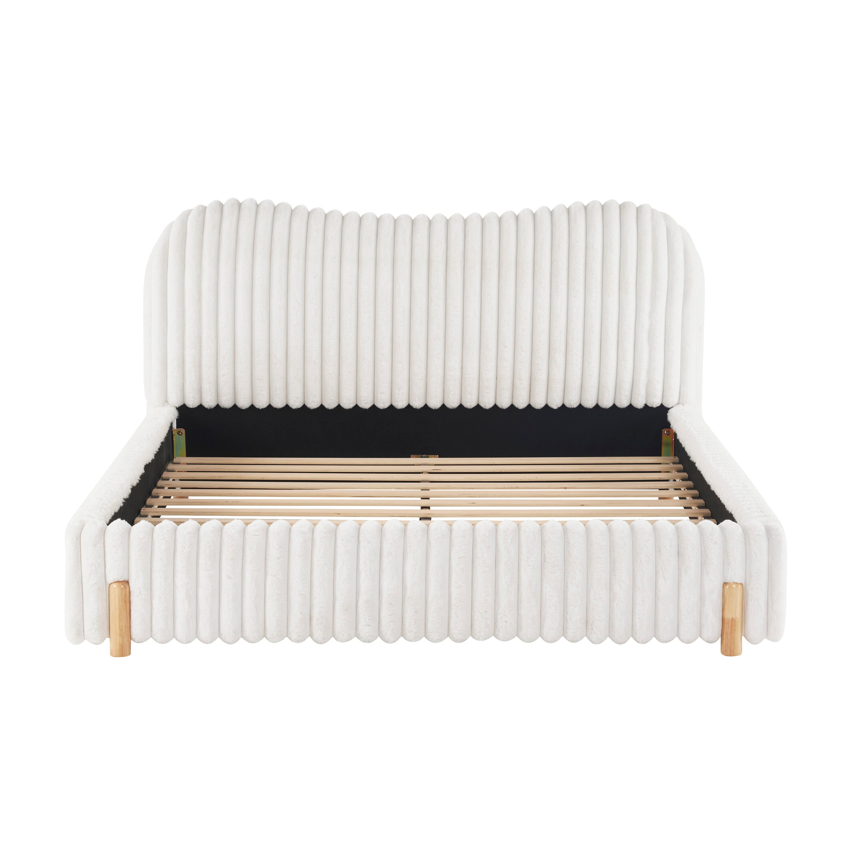 LOVMOR Sleek White Boucle Upholstered Bed with Wavy Headboard and ...